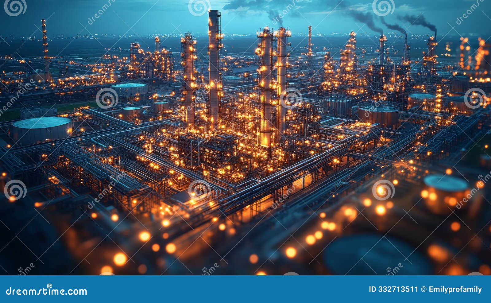 Large-scale Industrial Complex at Night Featuring an Extensive CCS ...