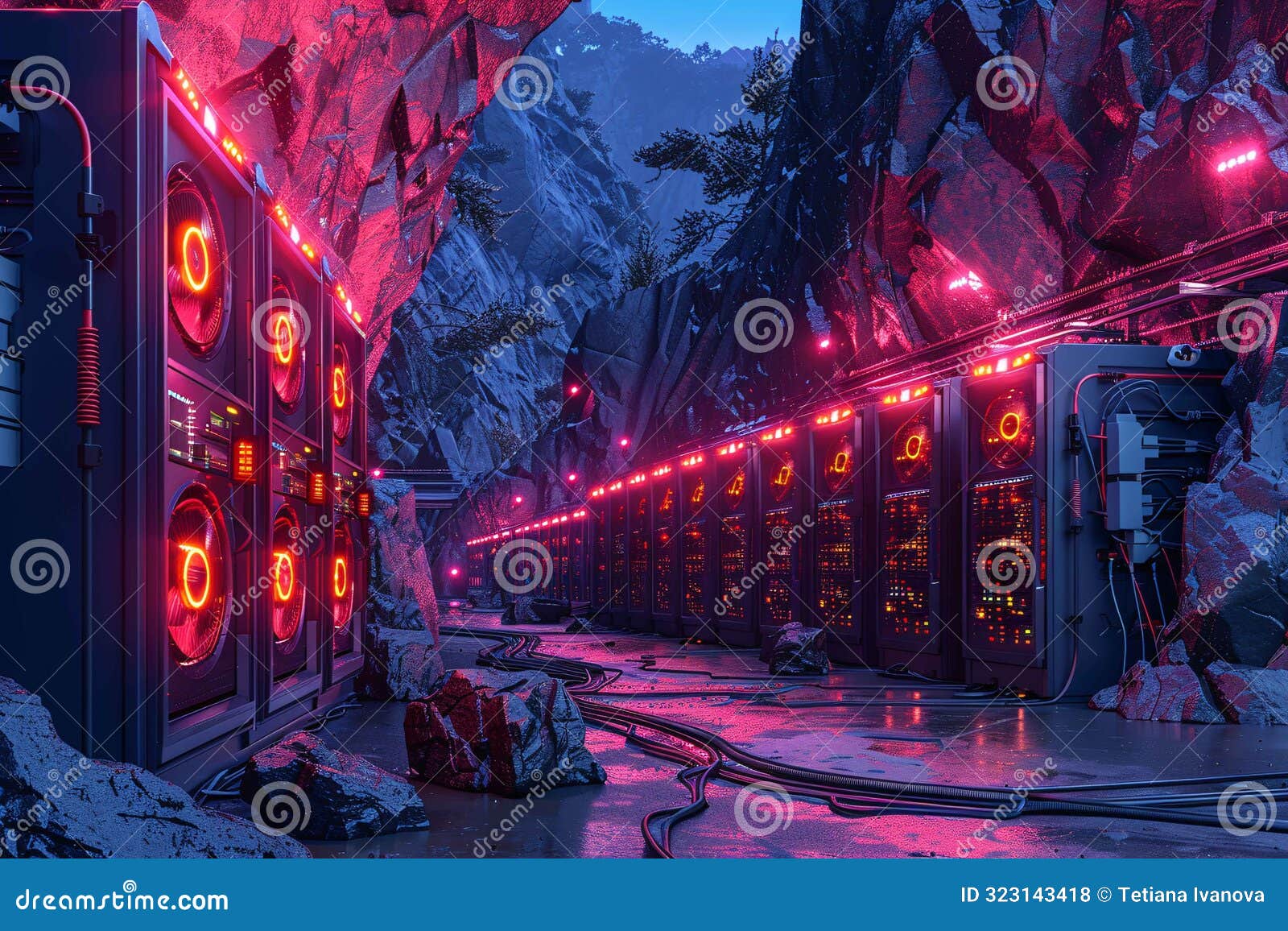 Large-scale Mining Farm with Cooling Fans. Stock Illustration ...