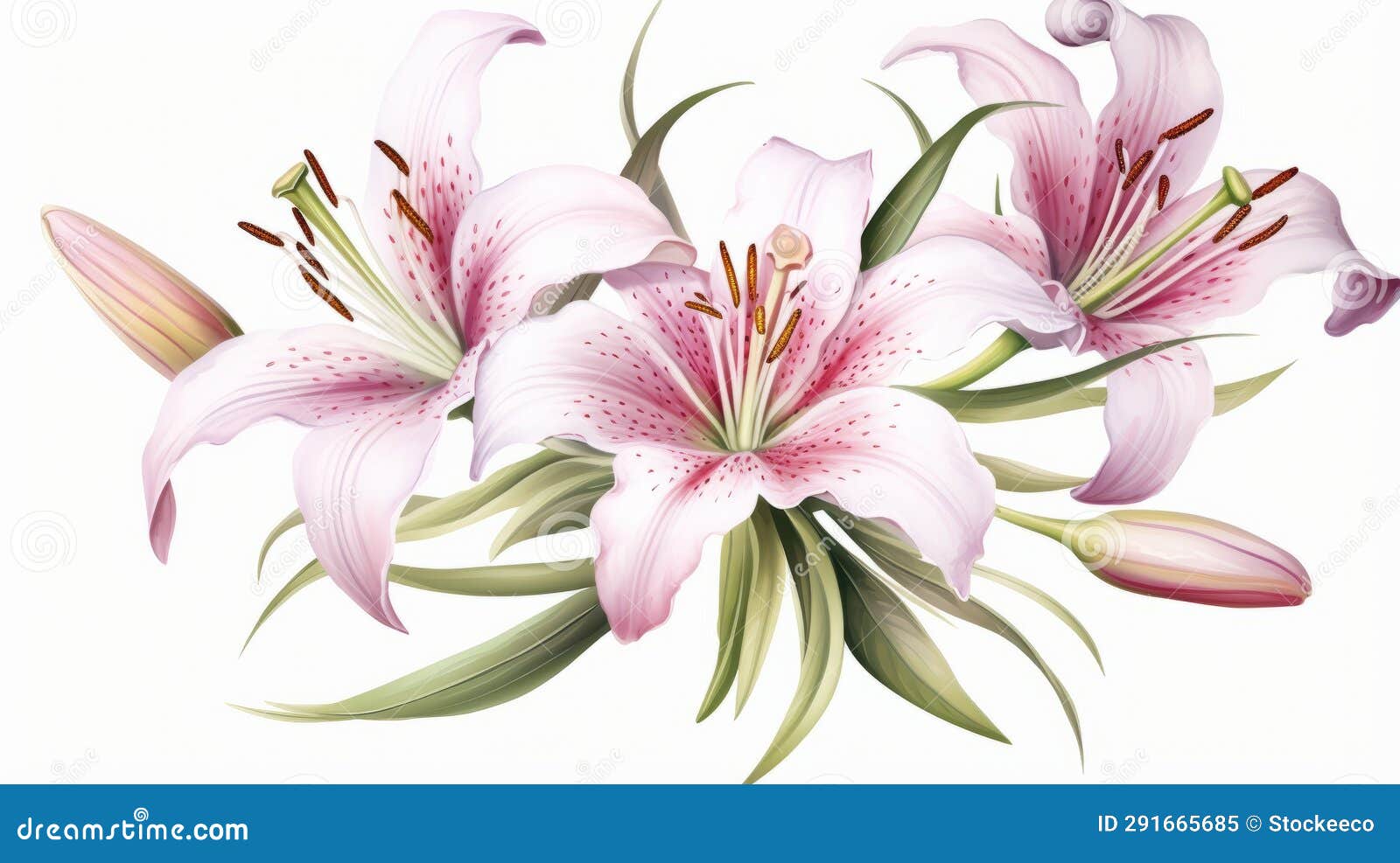 Realistic Pink Lily Illustration on White Background Stock Illustration ...