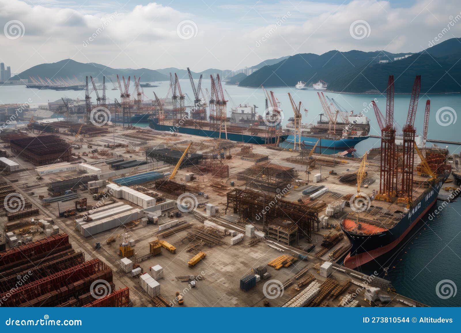 Large-scale Shipbuilding Project, with Hundreds of Workers and Cranes ...
