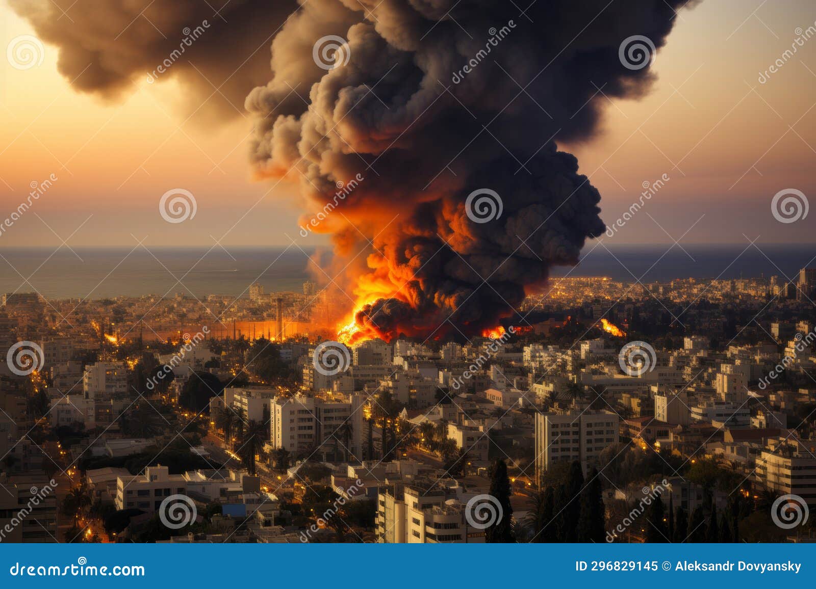 A Large Scary Explosion from a Rocket Hit in a Residential City during ...