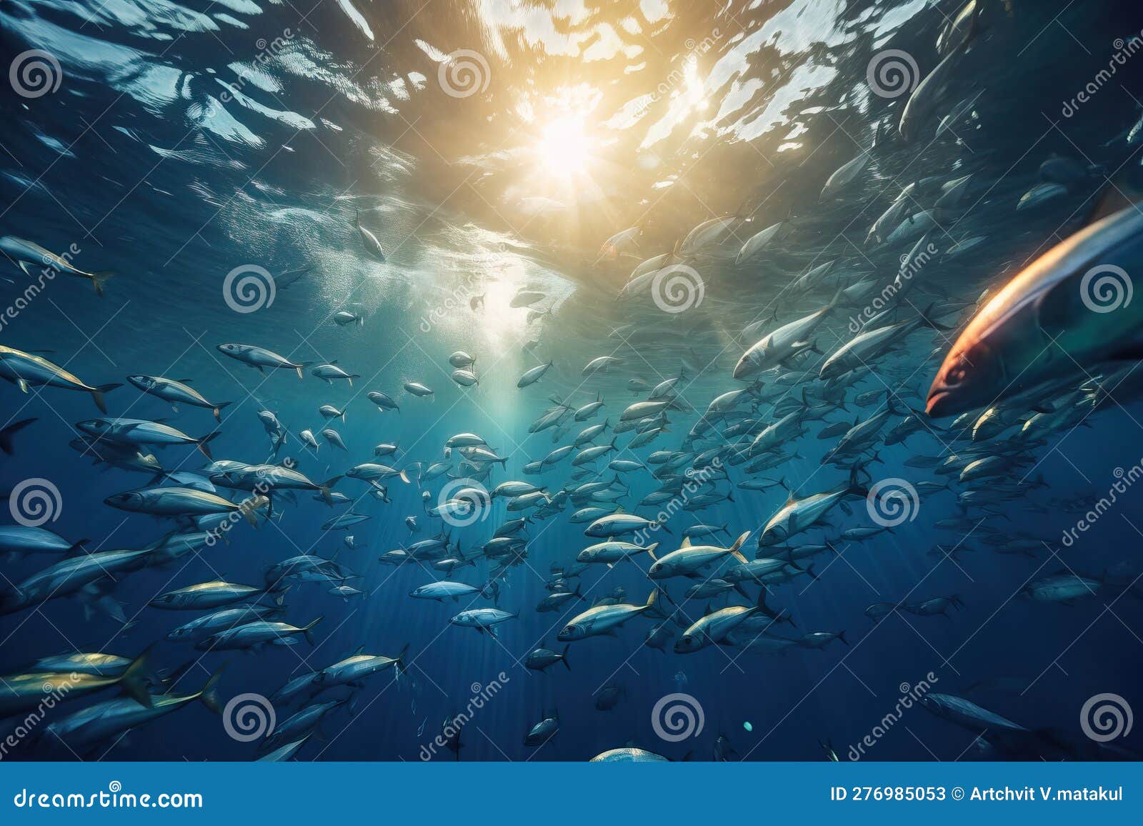 School of Fish Swimming in Circles in Ocean with Sunlight Stock ...