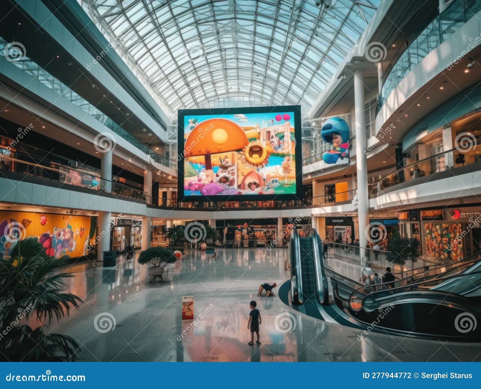 A Large Screen in a Building with Escalators and Escalators. Generative ...