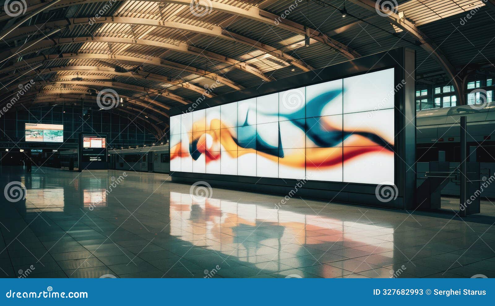 A Large Screen in a Train Station with People Walking by, AI Stock ...