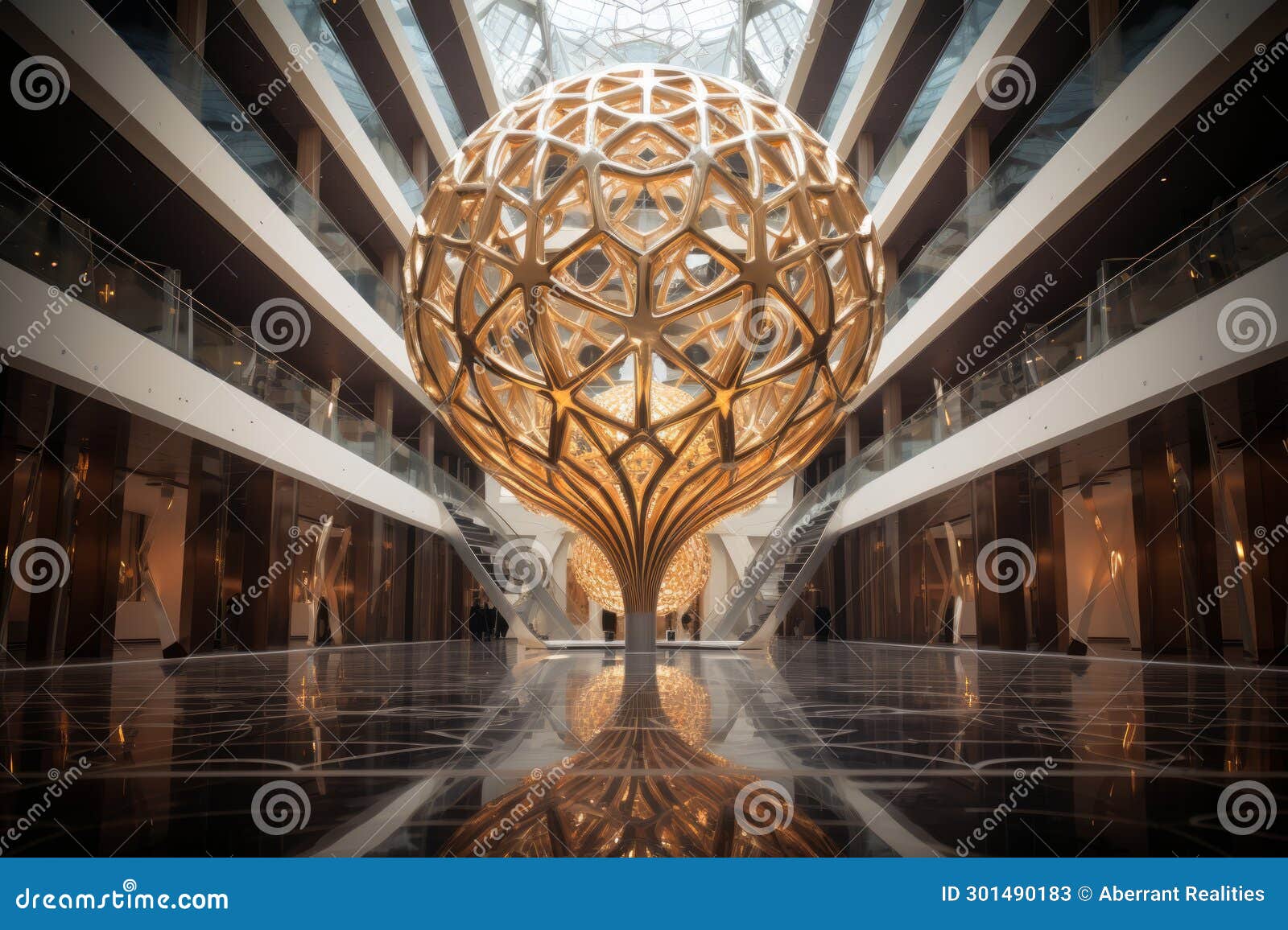 A Large Sculpture in the Middle of an Atrium Stock Illustration ...
