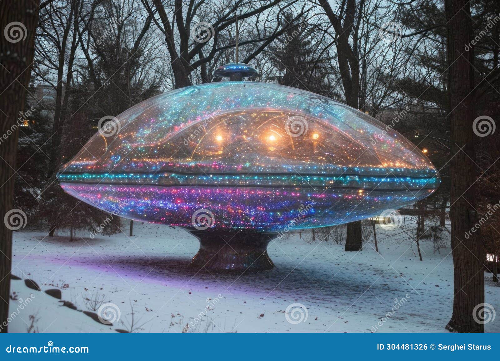 A Large Sculpture of a Spaceship in the Middle of Some Trees, AI Stock ...