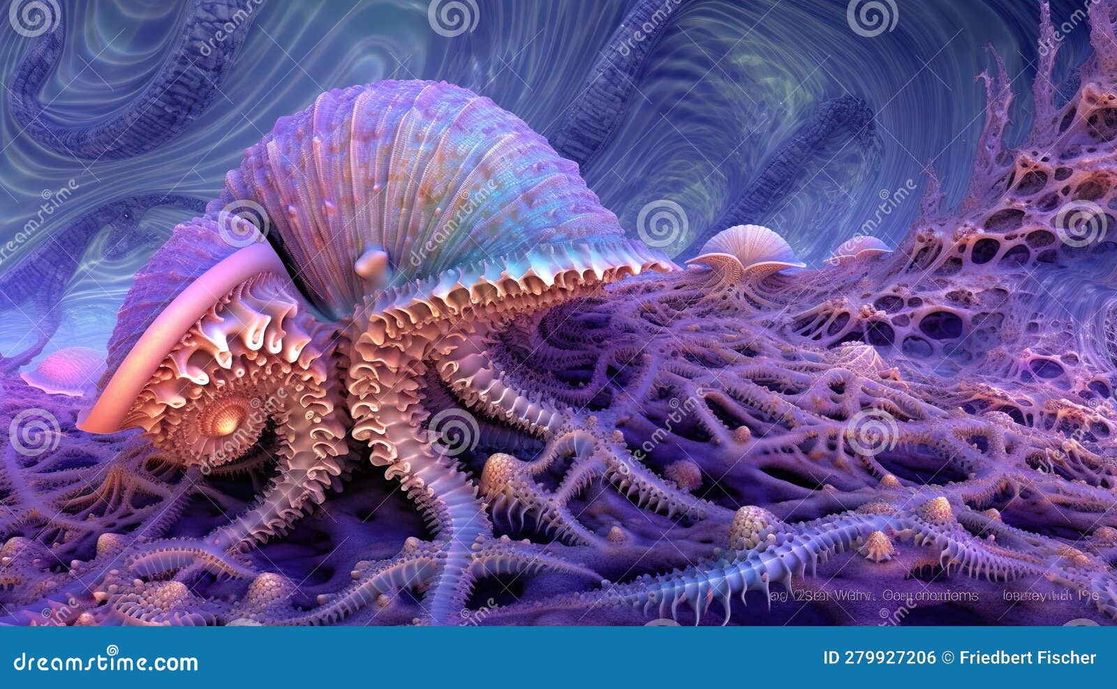 A Large Sea Shell Sitting on Top of a Pile of Seaweed. Generative AI ...