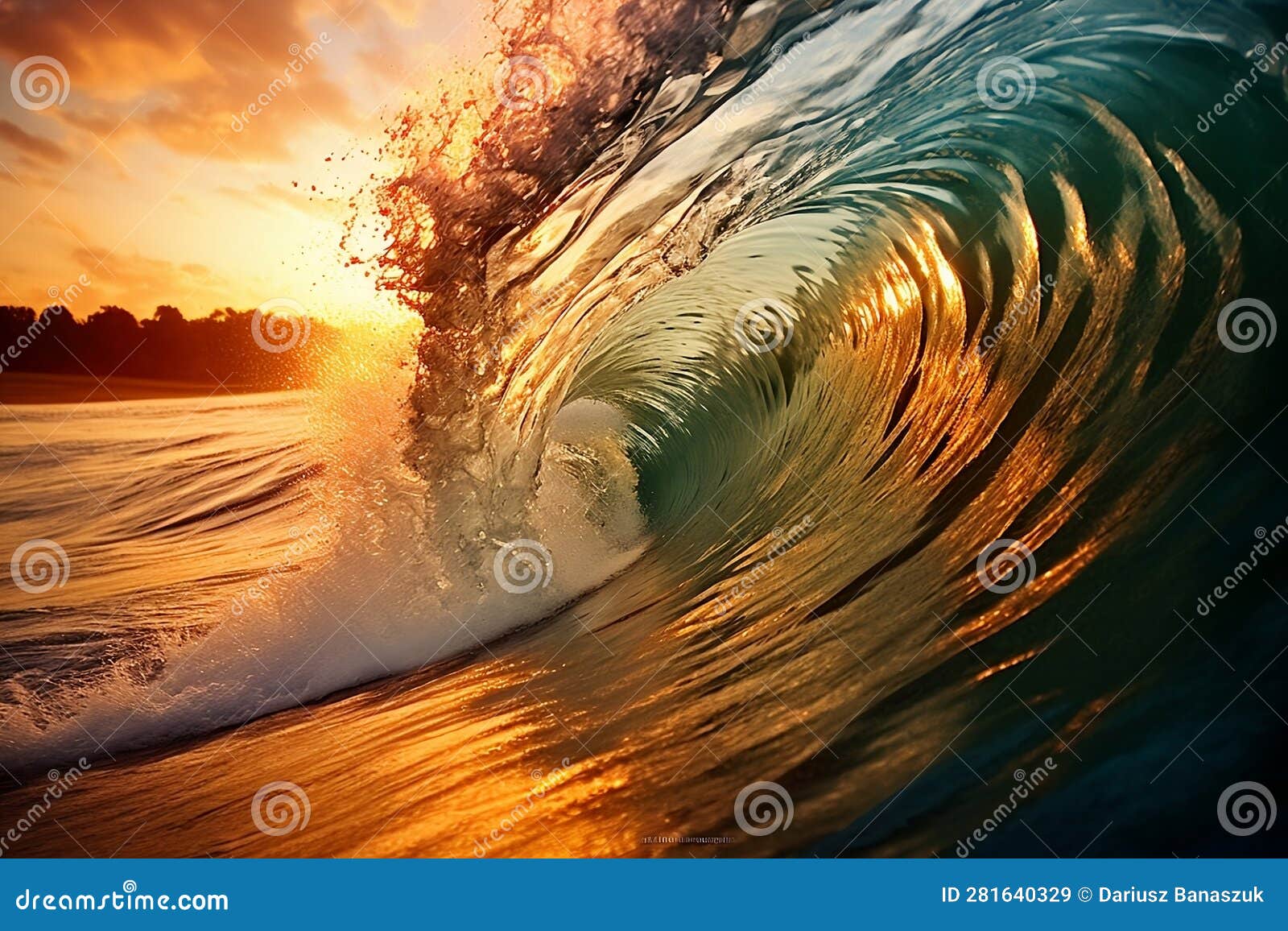 Sea Wave Backlit by Sunset, Generative Ai Stock Image - Image of motion ...