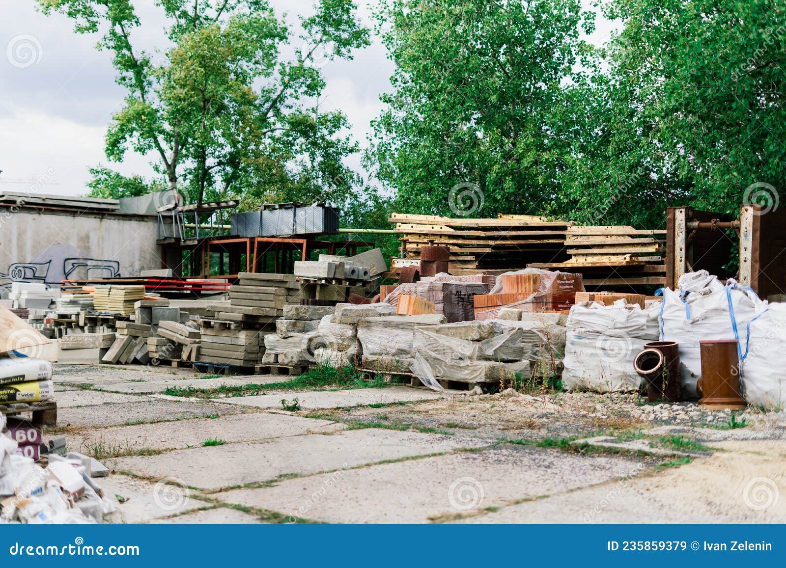 Large Sectional Sewer Pipes, Bricks, Paves in Warehouse Construction ...