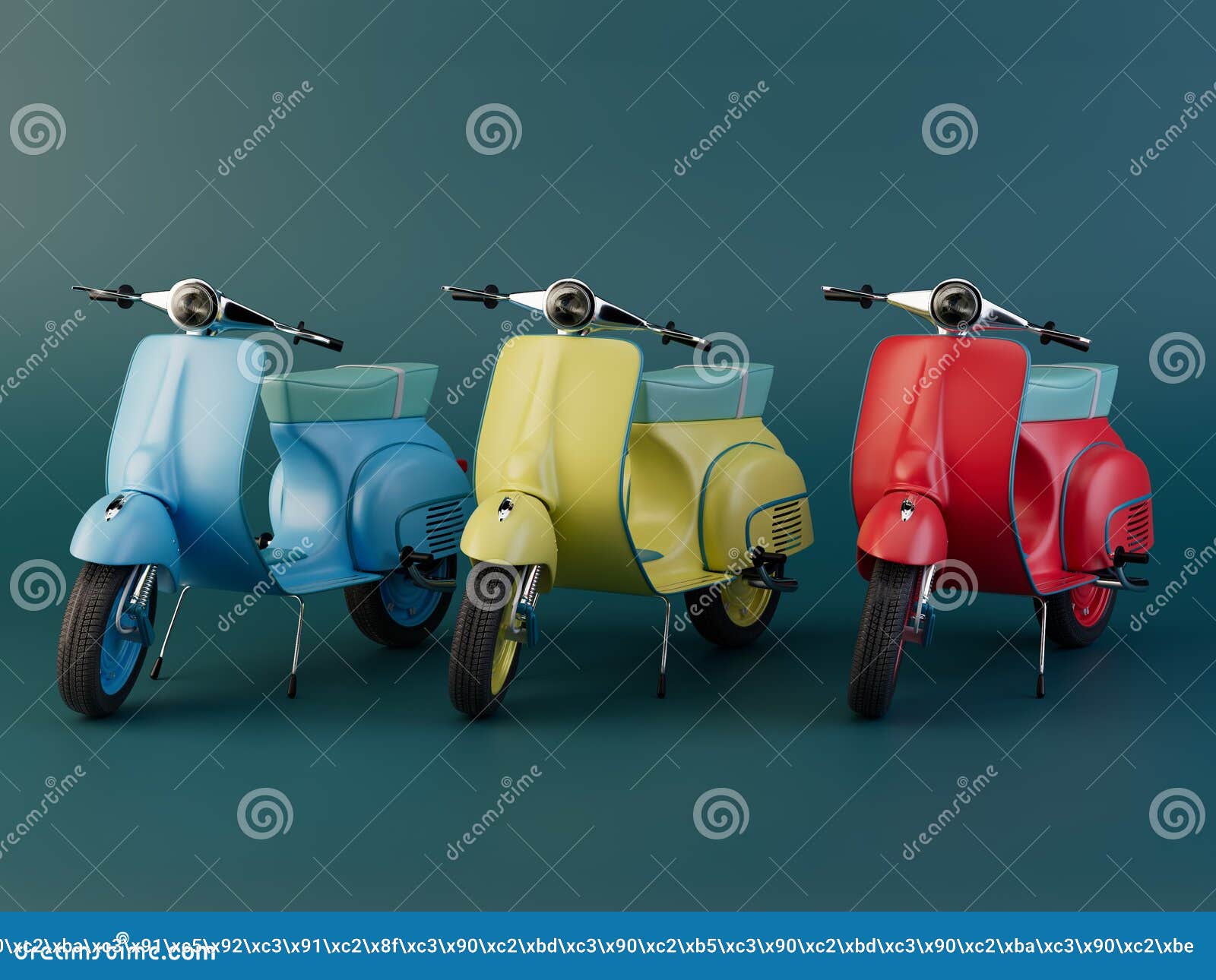 Large Selection of Motorcycles. Colorful Motorcycles on a Turquoise ...
