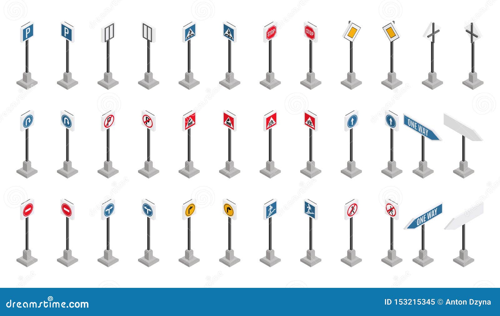 Large Selection of Road Signs in Isometric Style Stock Illustration ...