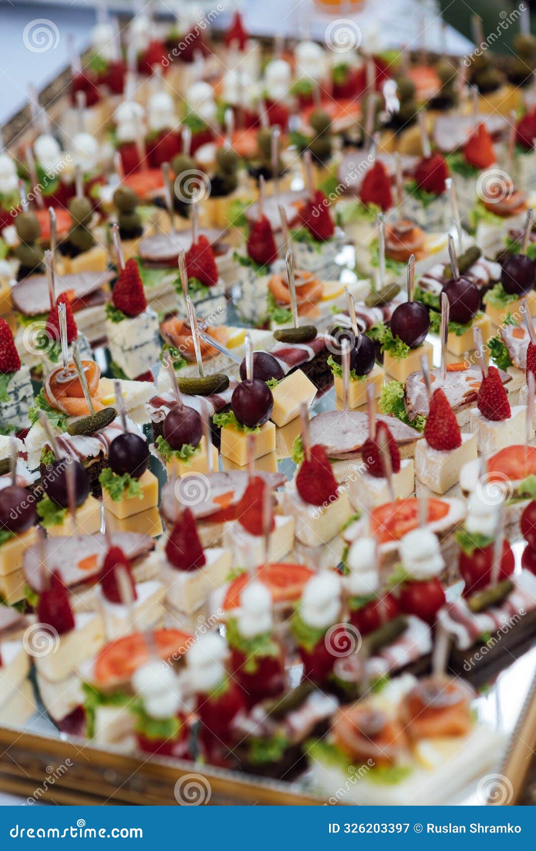 A Large Selection of Various Snacks for Guests on a Mirror Surface ...