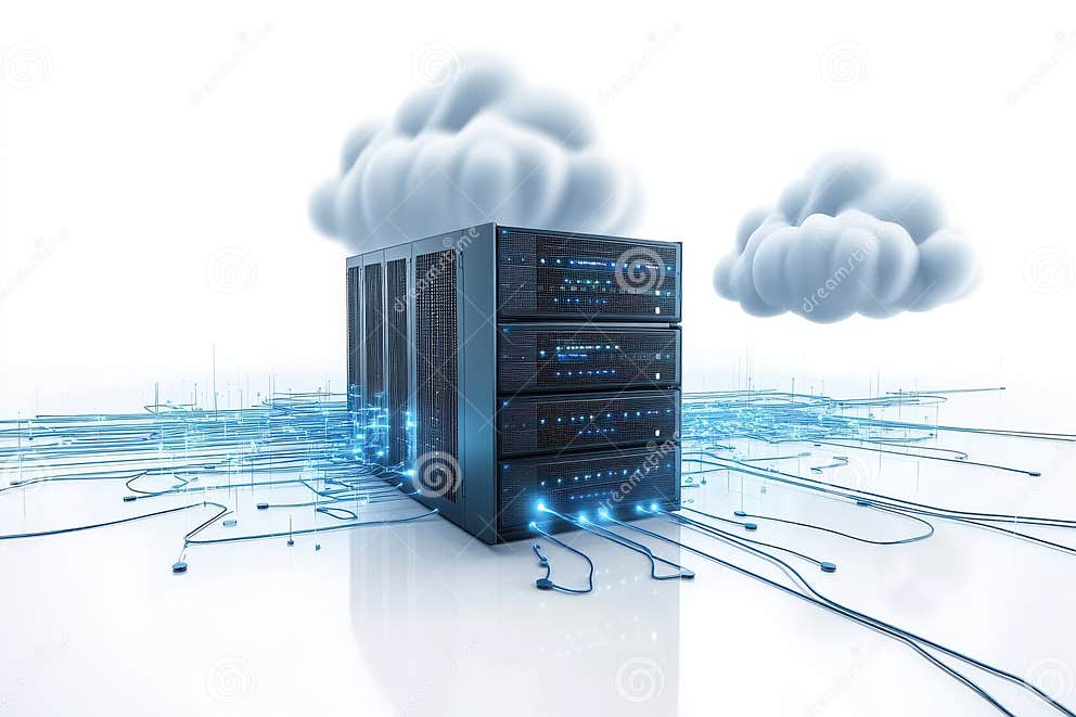 A Large Server Box is Surrounded by a Cloud of Wires and Cables Stock ...