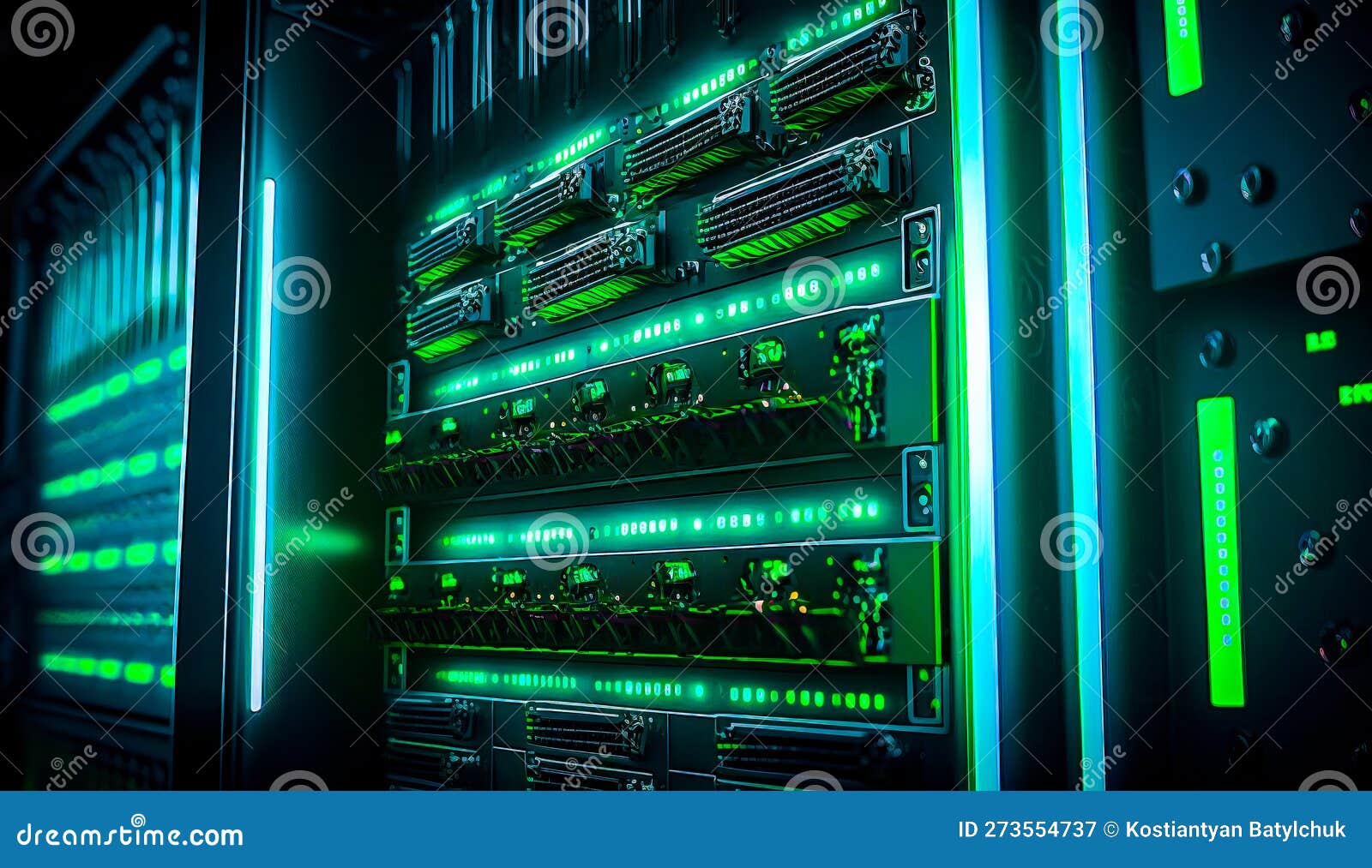 Large Server in Dark Room with Green Lights. Generative AI Stock ...