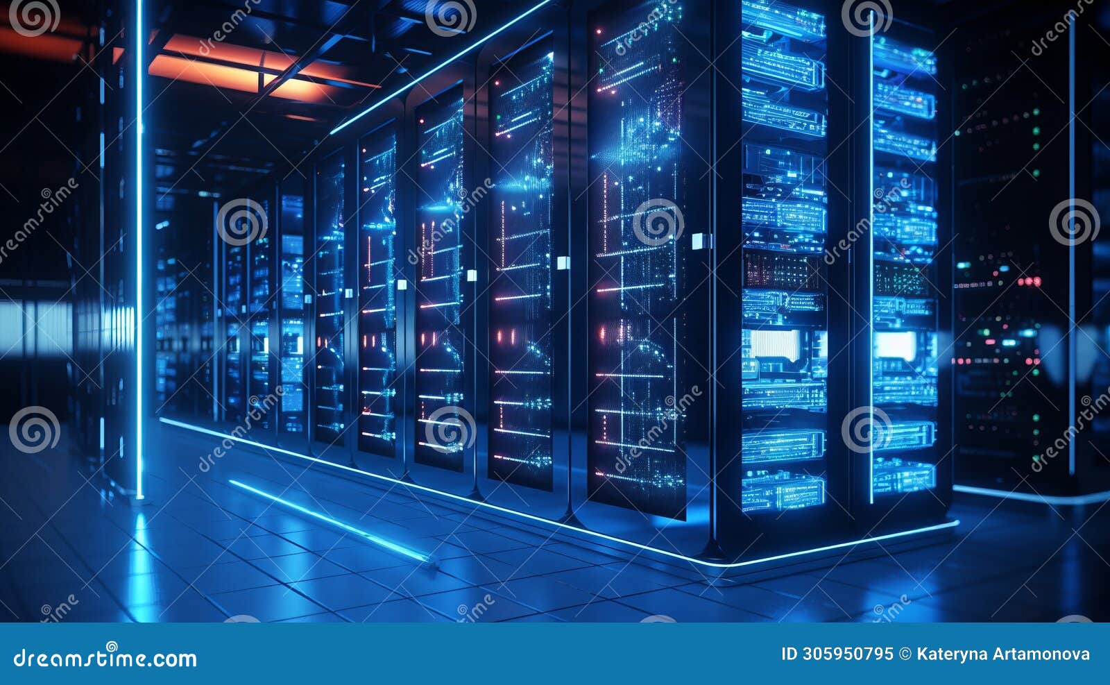 A Large Server Room Filled with Data. Generative AI. Stock Image ...