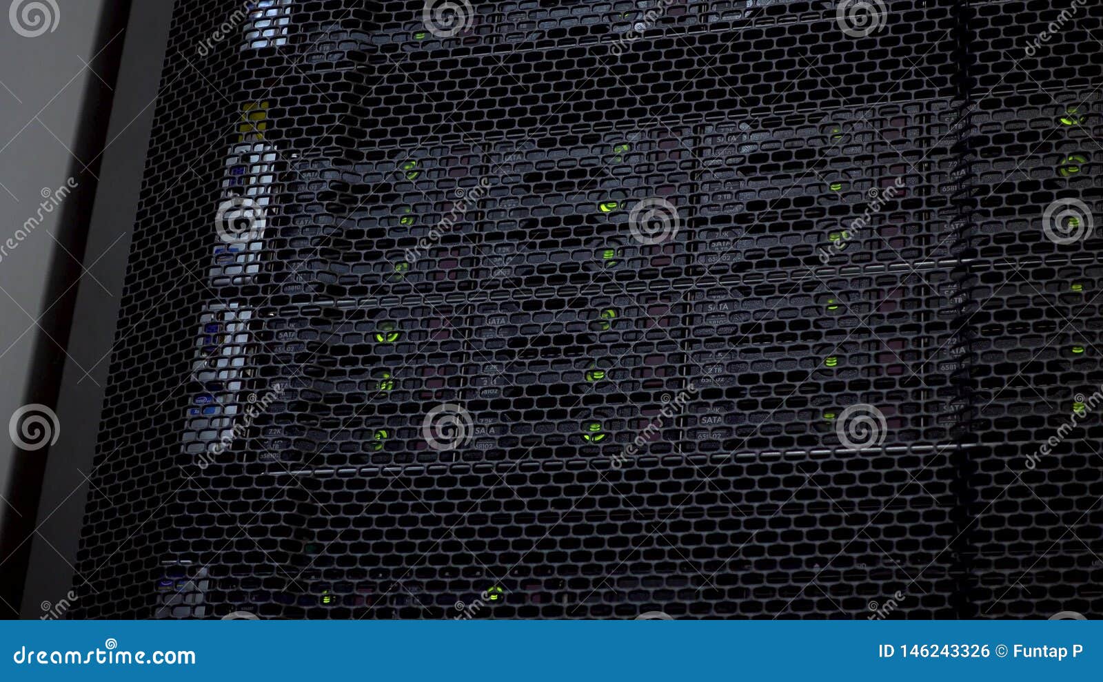 A Large Server Room Inside a Cloud Computing Data Center. Blinking LEDs ...