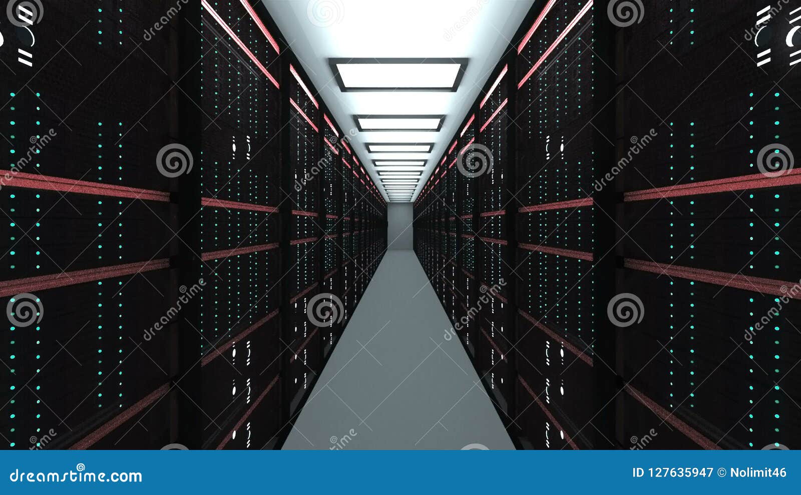 Large Server Room Interior in Datacenter, Web Network and Internet ...