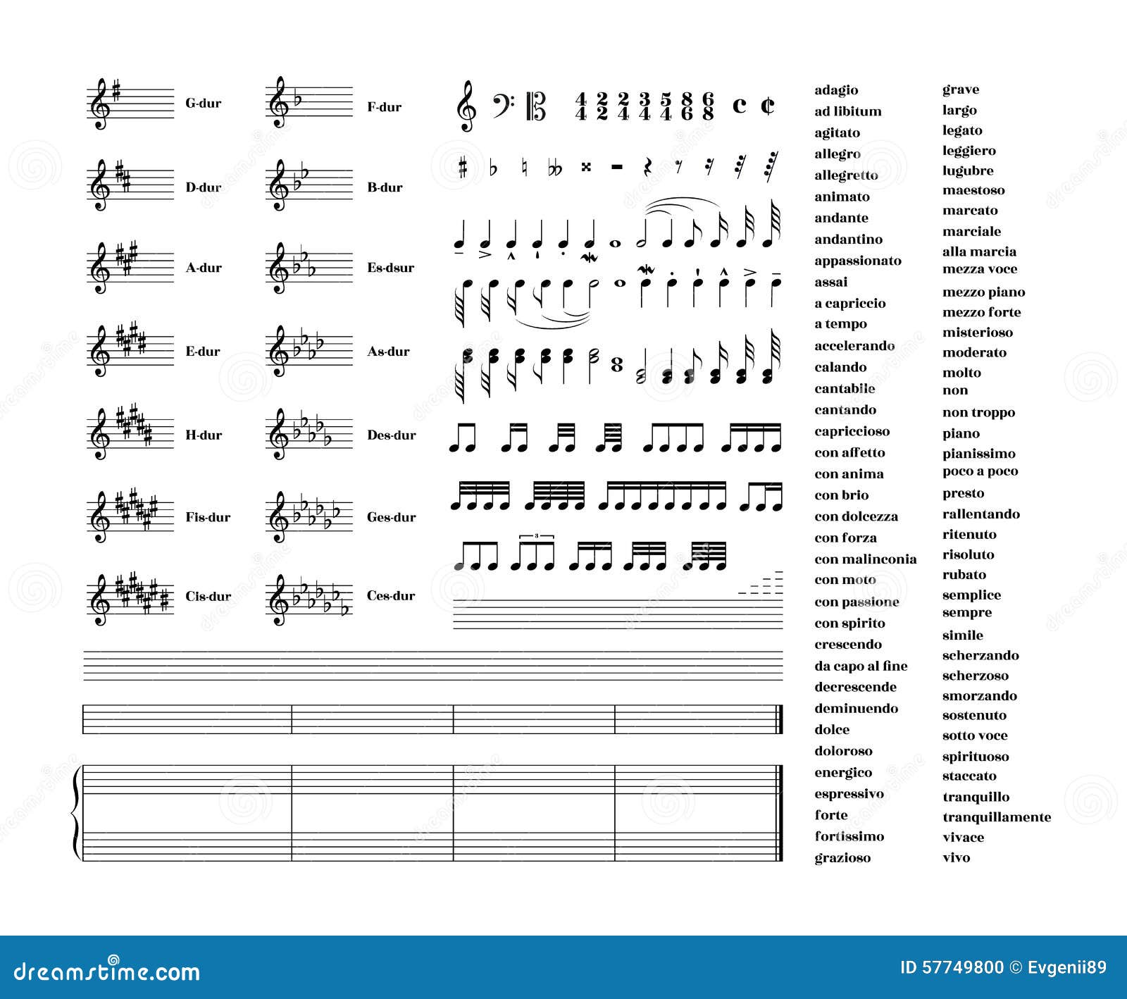 Large Set Of All Music Signs, Keys, Tonality And Stock Vector - Image ...