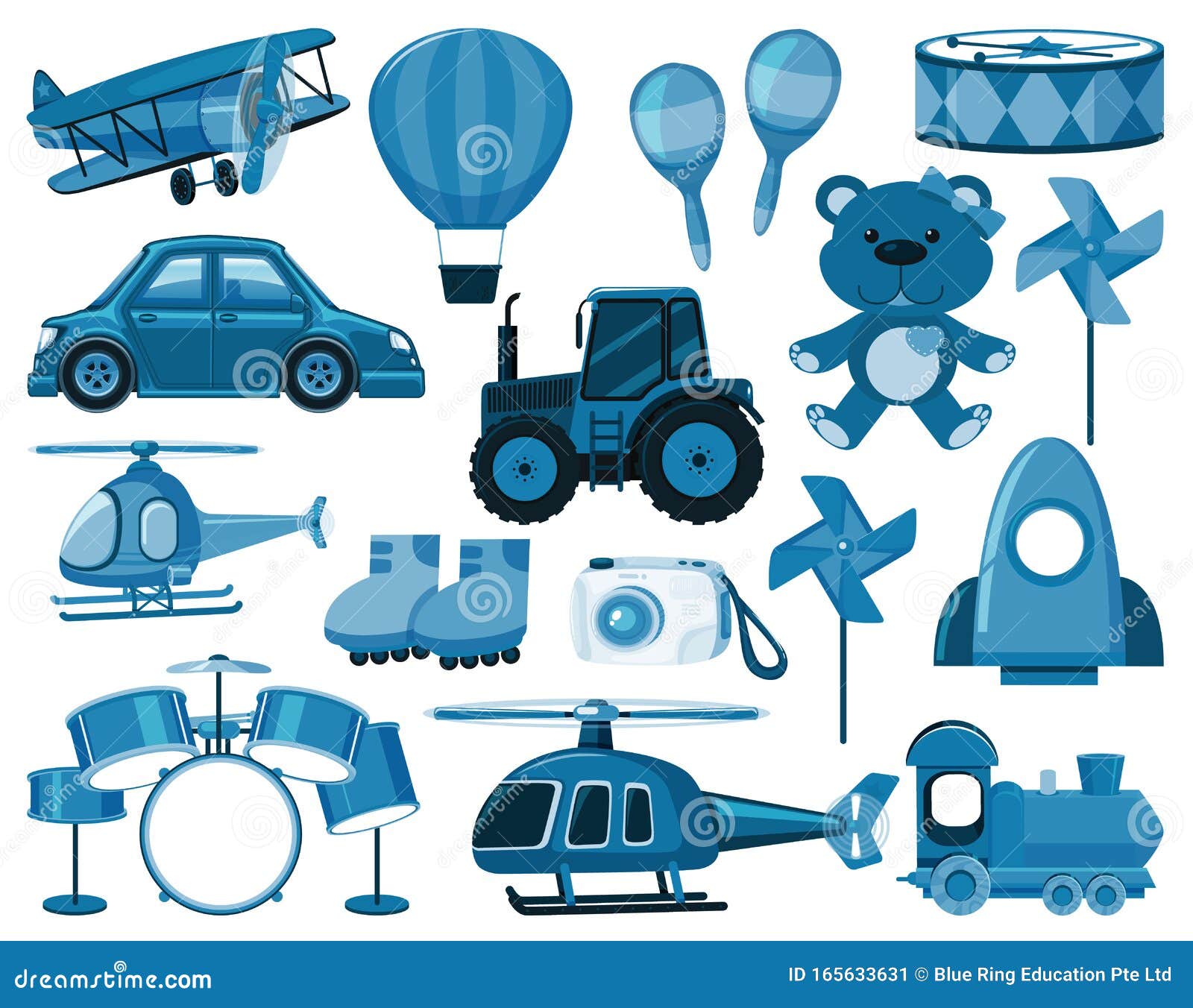 Large Set of Blue Toys and Other Objects Stock Illustration ...