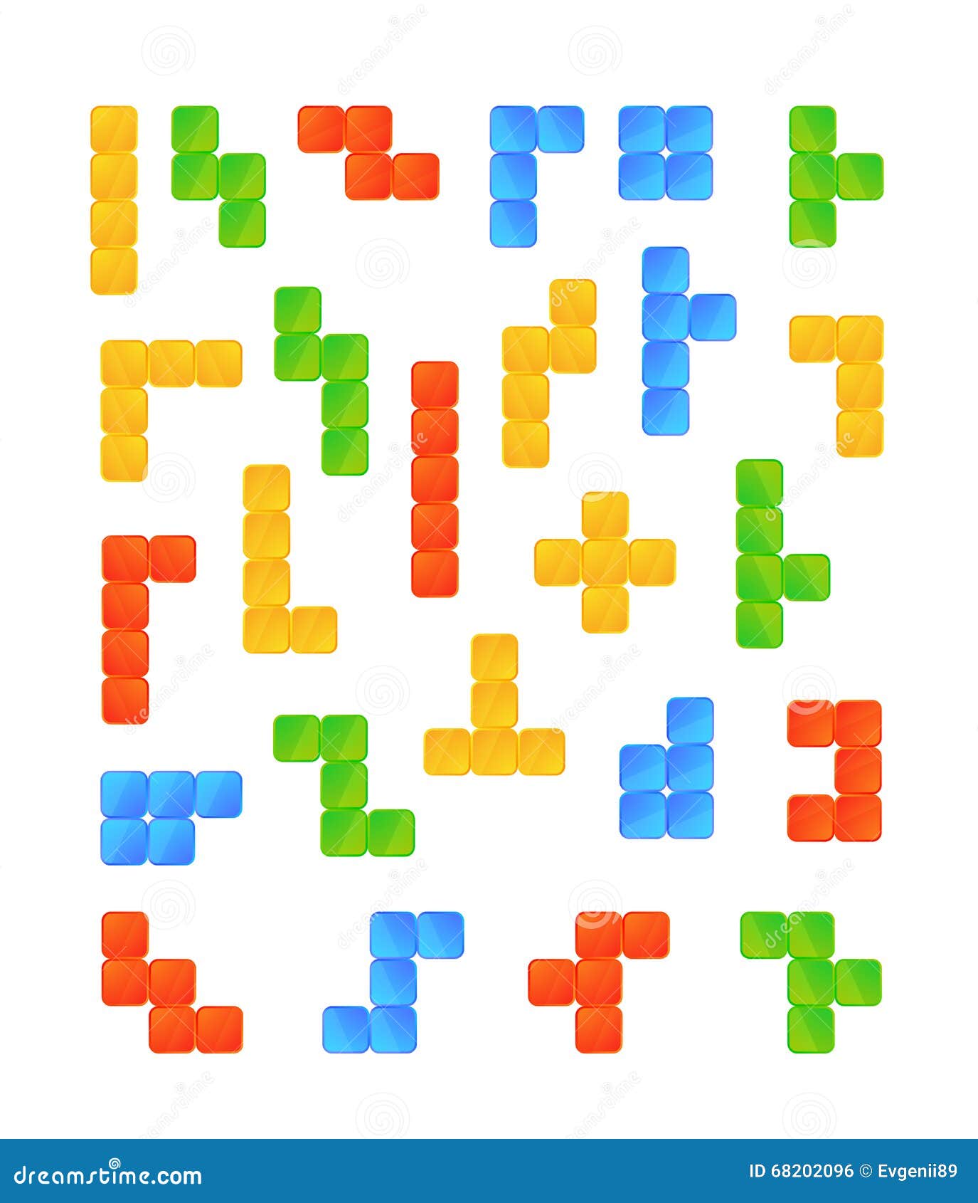 Large Set of Bright Colourful Tetris Game Pieces on White Stock ...