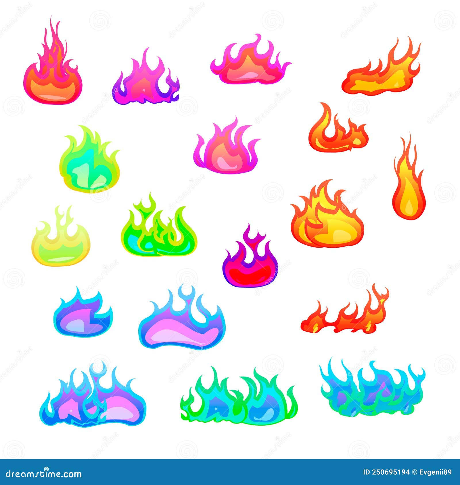 Large Set of Bright Magickal Fire Flame, Hot Magic Flaming Elements ...