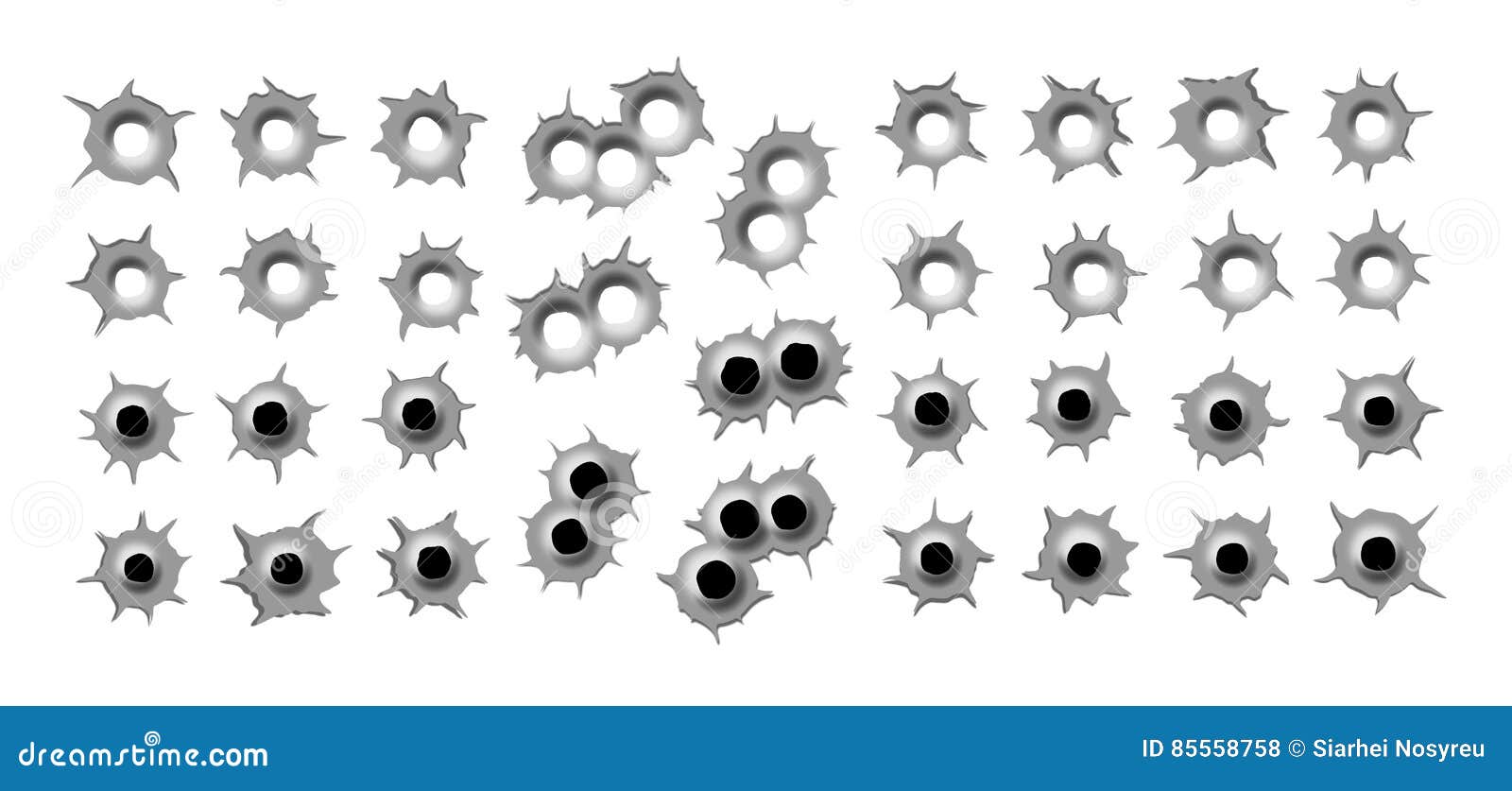 Large Set of Bullet Holes in Different Shades. Stock Illustration ...