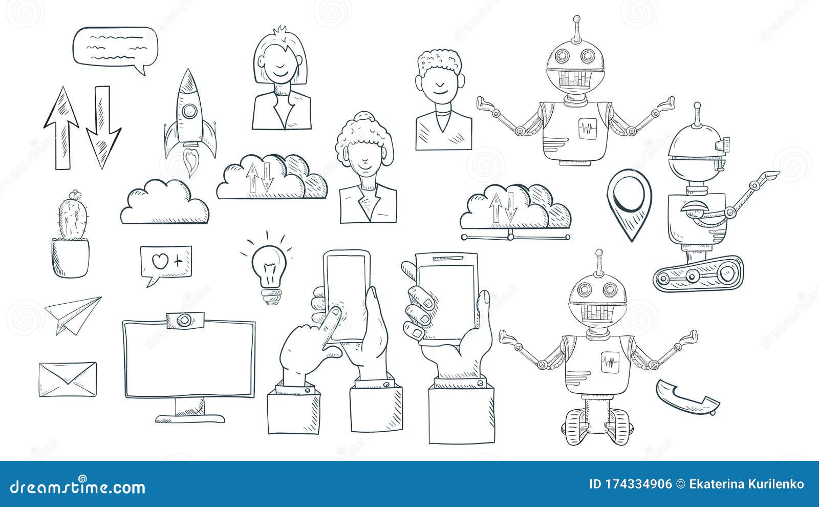 A Large Set Of Chatbot Icons In The Style Of A Flat Vector Drawing The ...