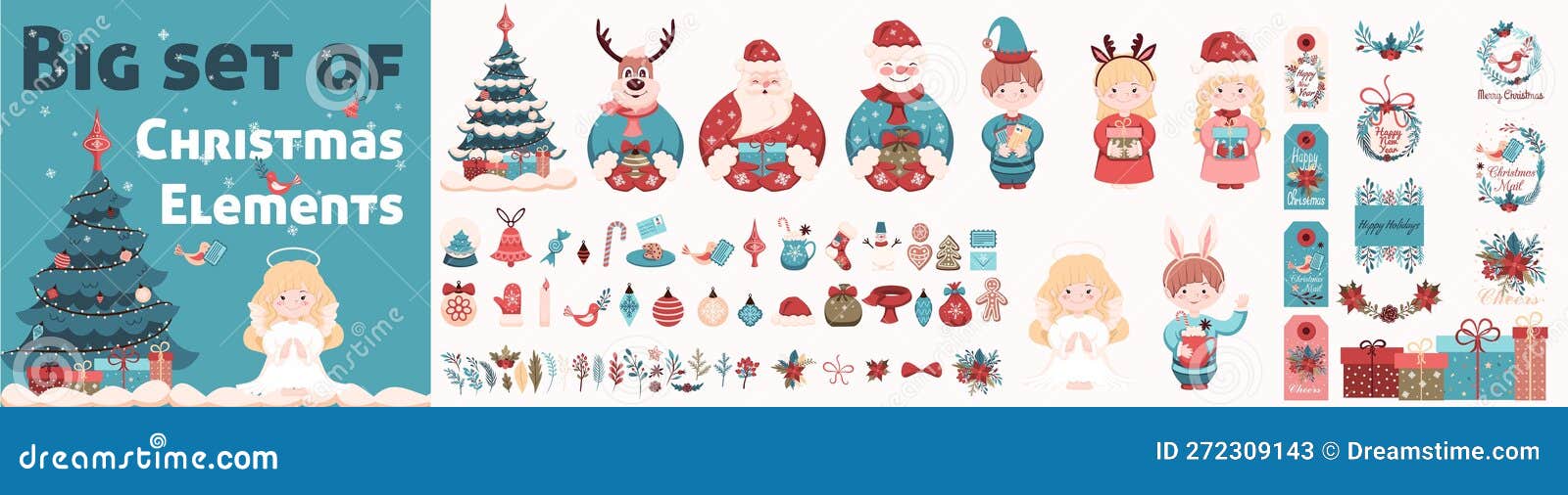 Large Set of Christmas Elements. Christmas Characters, Festive Elements ...