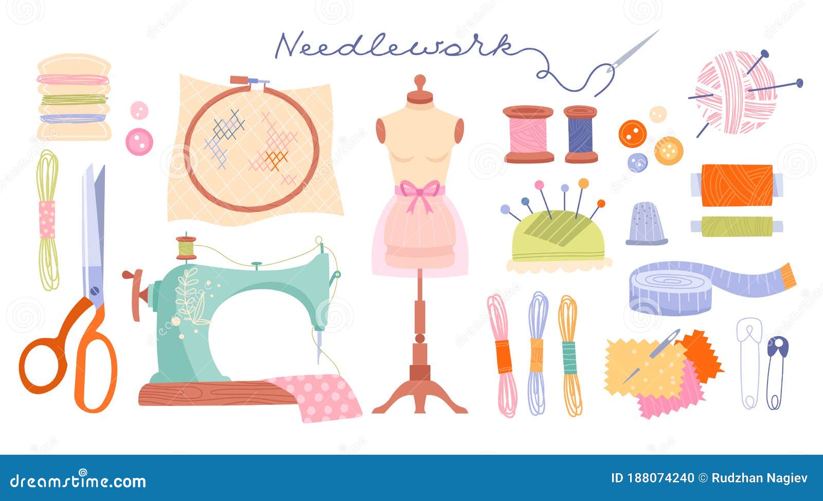 Large Set of Colored Needlework Icons Stock Vector - Illustration of ...