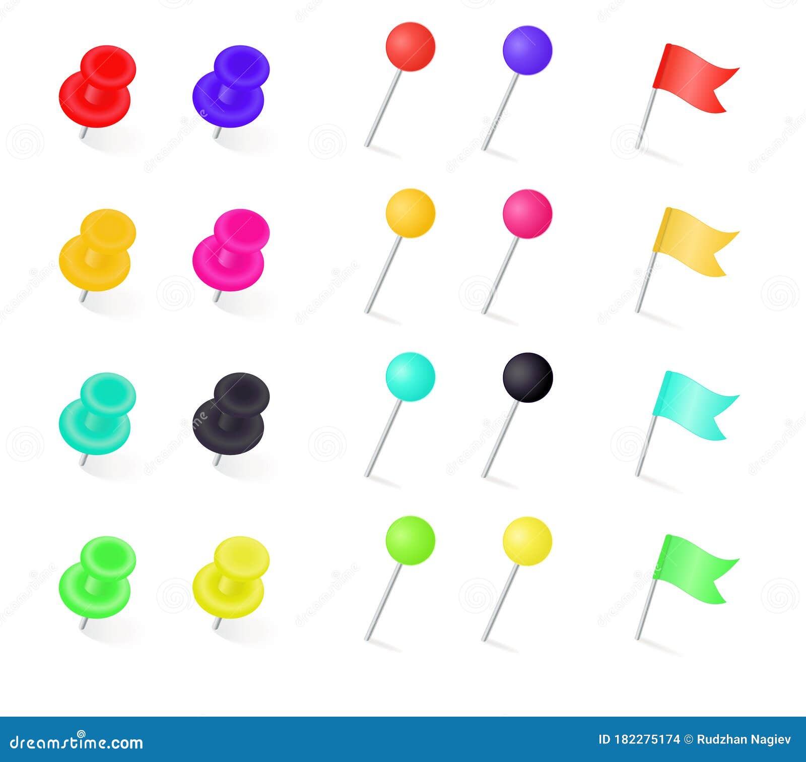 Large Set of Colorful Flags, Thumb Tacks and Pins Stock Vector ...