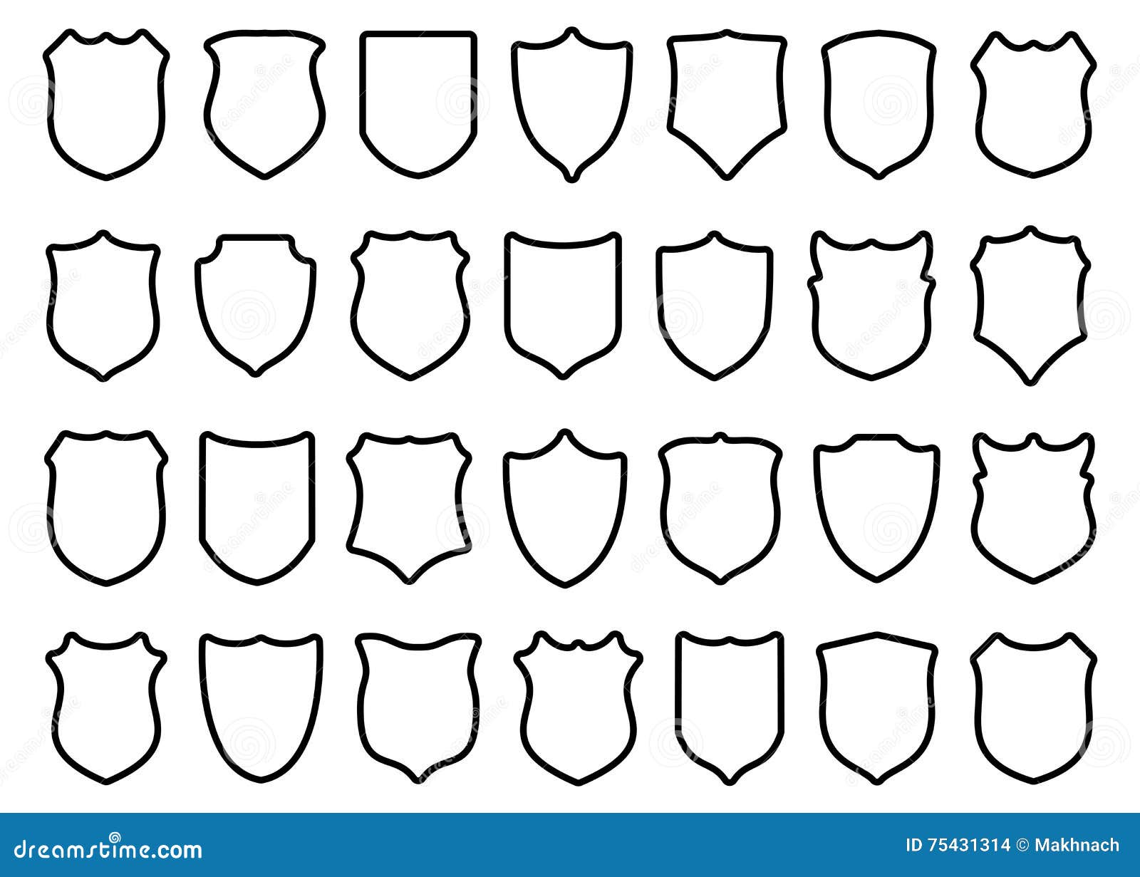 Large Set of Contour Black Shields Stock Vector - Illustration of ...