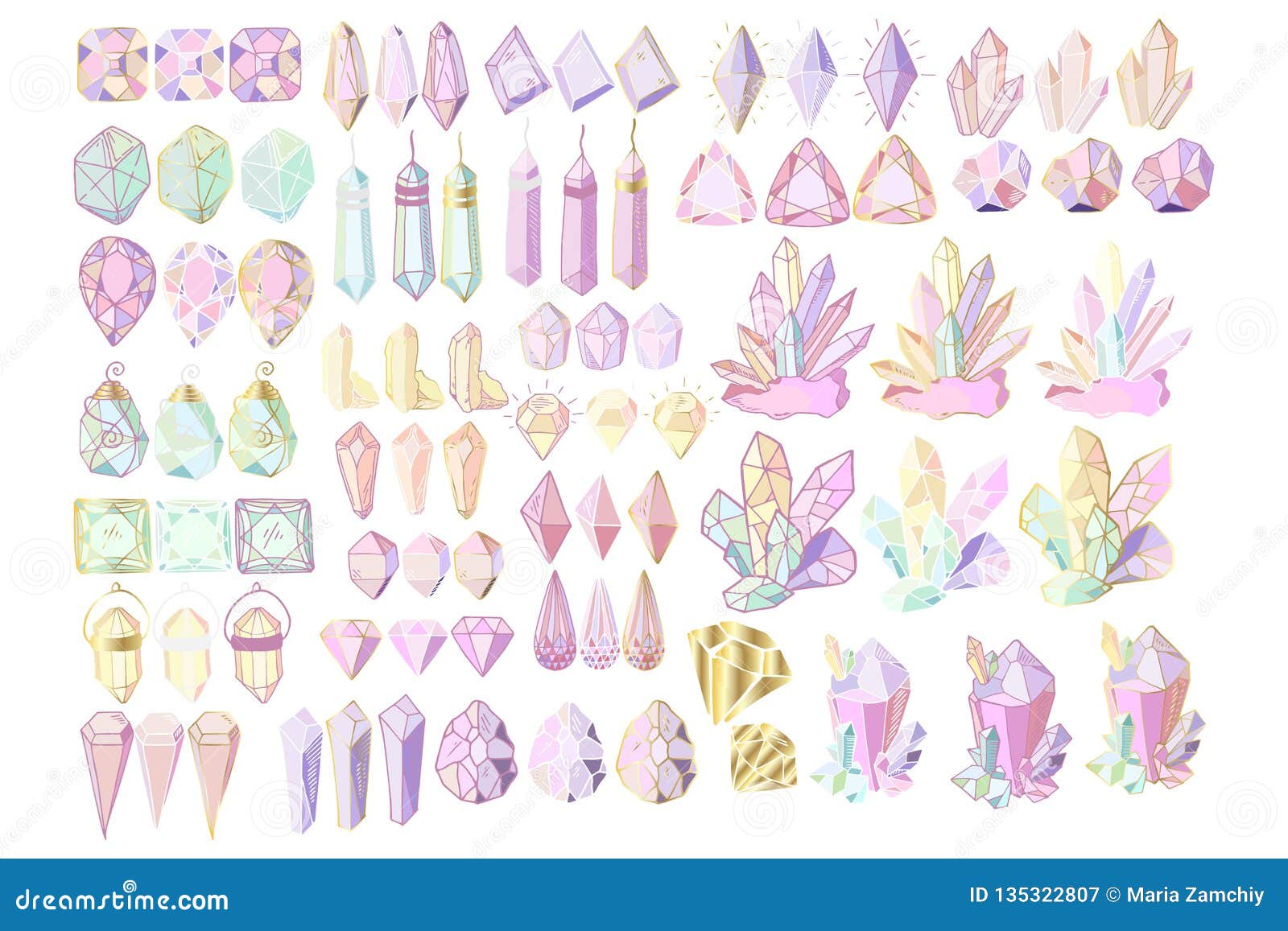 Vector crystals set stock vector. Illustration of golden - 135322807