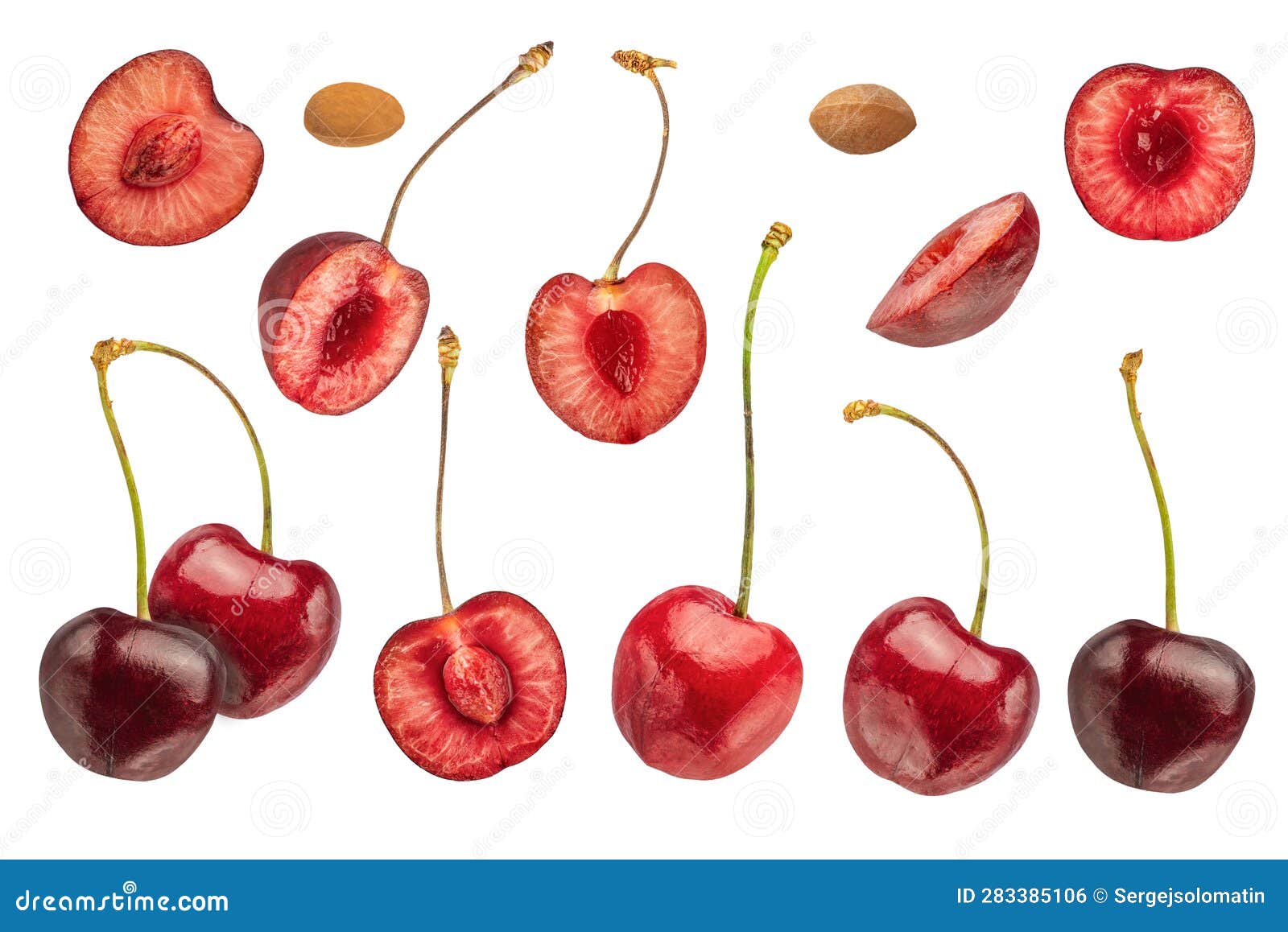 A Large Set of Different Cherries on a White Isolated Background ...