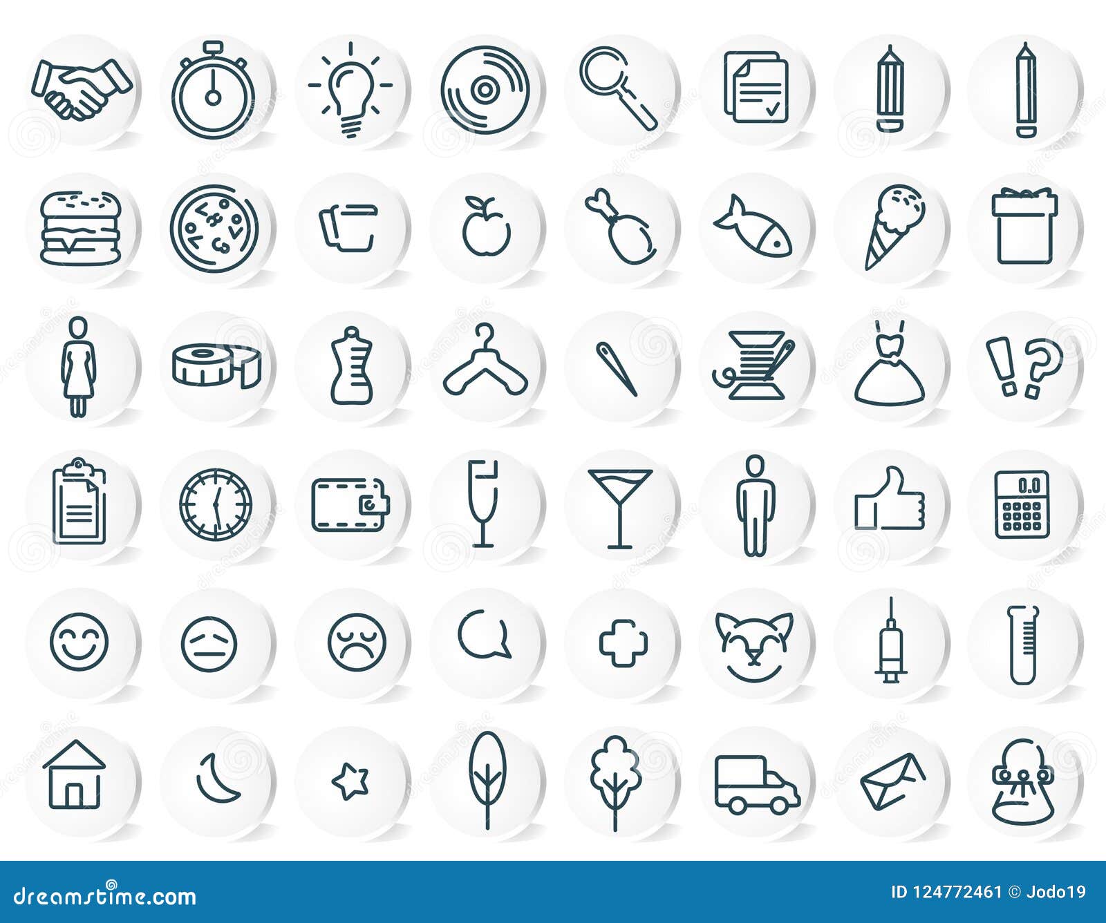 A Large Set of Different Icons. Home, Work, Rest, Time, Service Stock ...