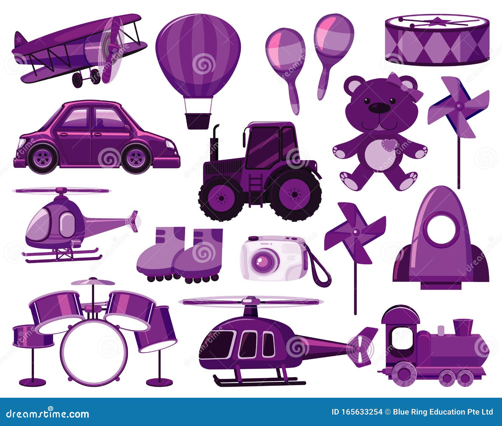 Large Set of Different Objects in Purple Stock Illustration ...
