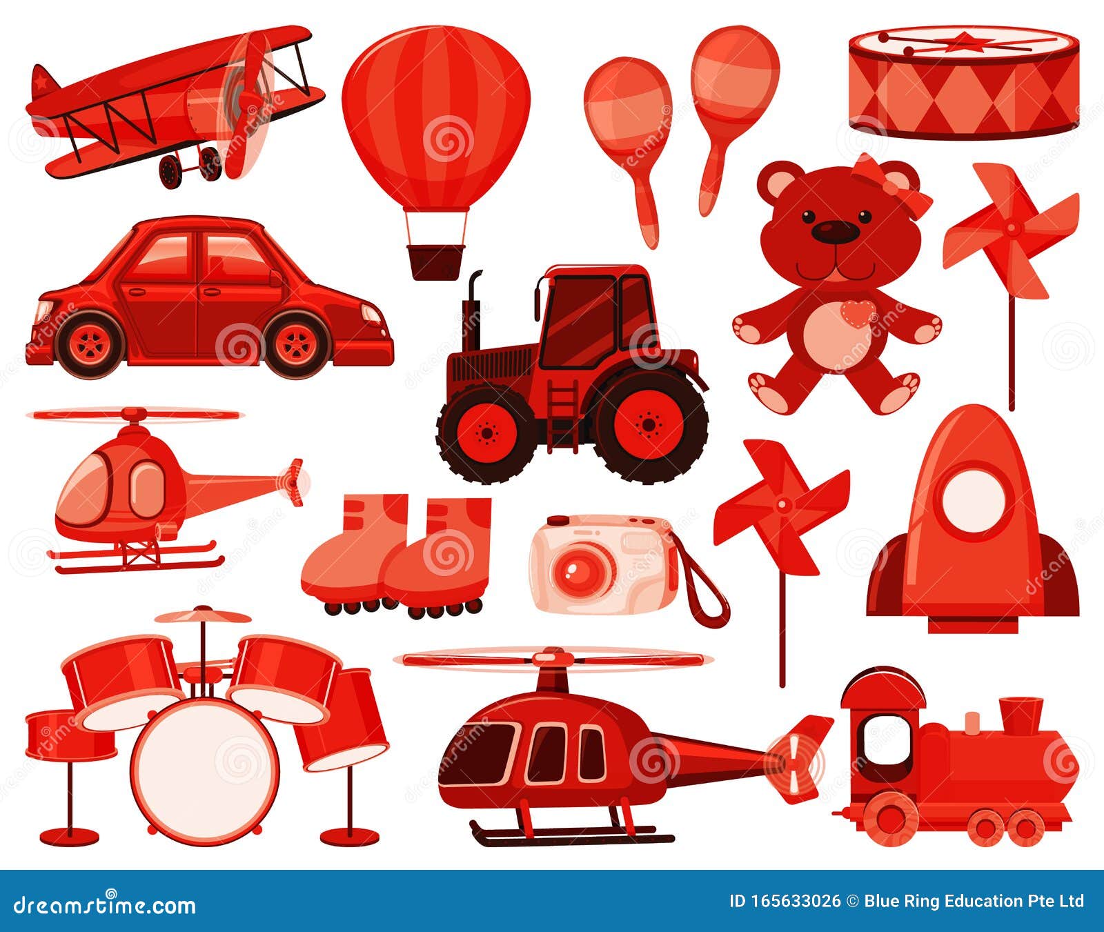 Large Set of Different Objects in Red Stock Illustration - Illustration ...