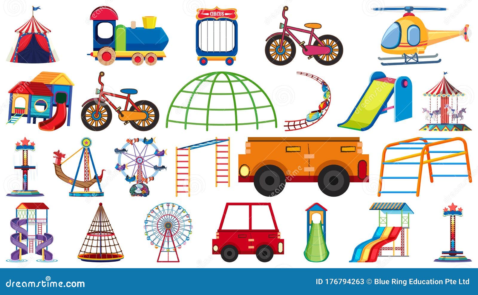 Large Set of Different Rides and Transportations on White Background ...