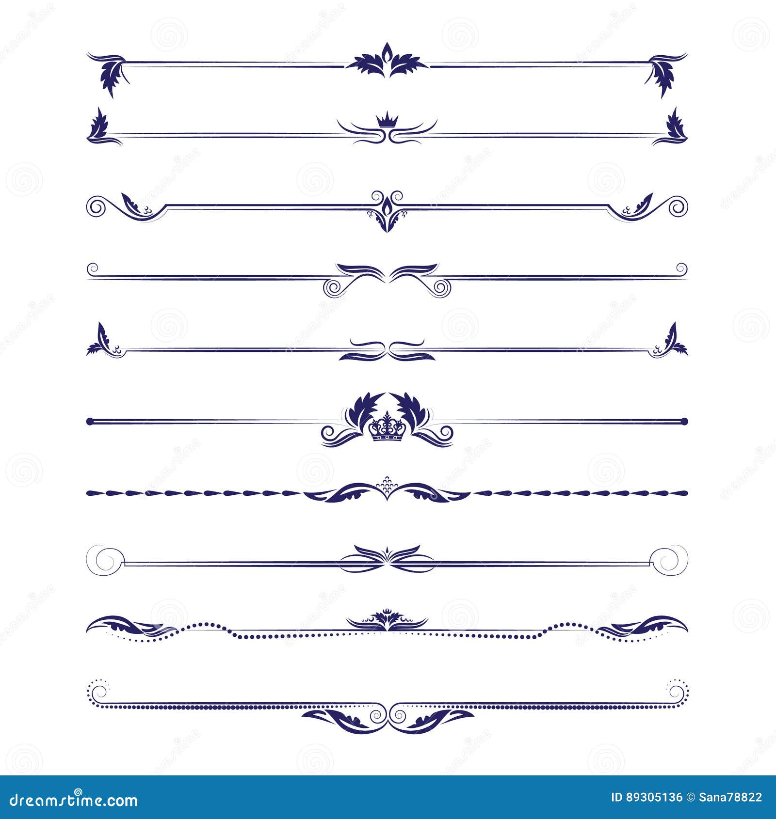 Large Set of Dividers. Vector Calligraphic Design Elements and Page ...