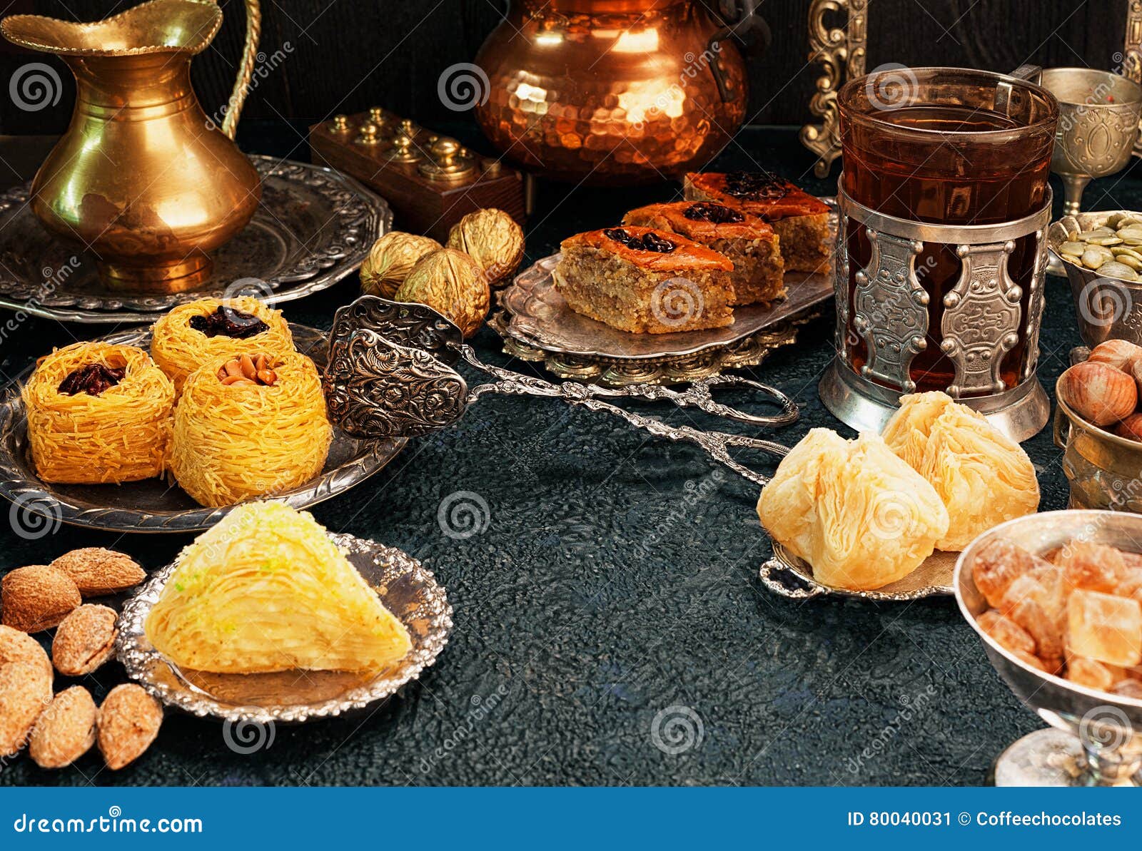 Large Set of Eastern, Arab, Turkish Sweets Stock Image - Image of snack ...
