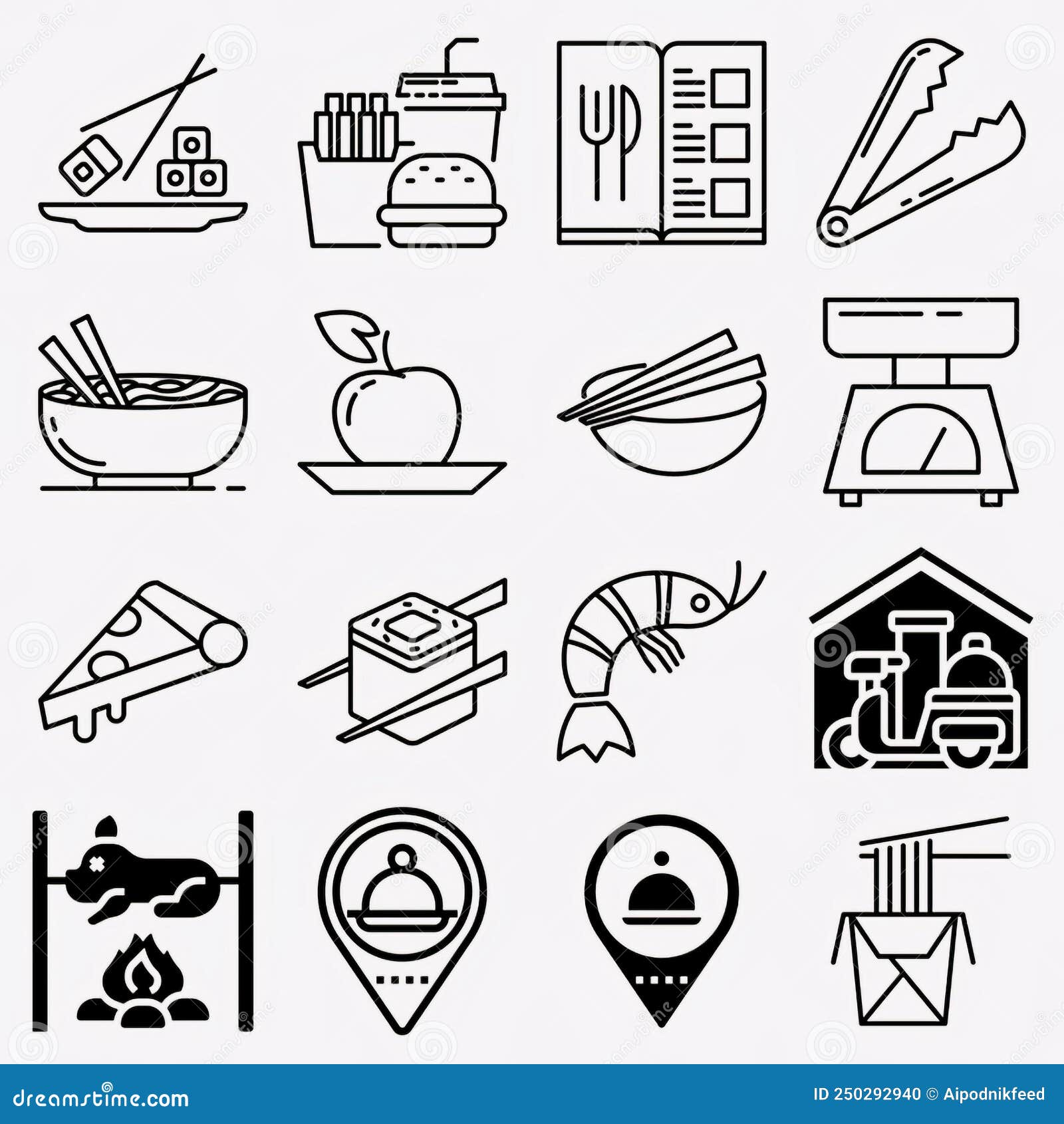 Big Set of Food Icons in Vector Stock Illustration - Illustration of ...