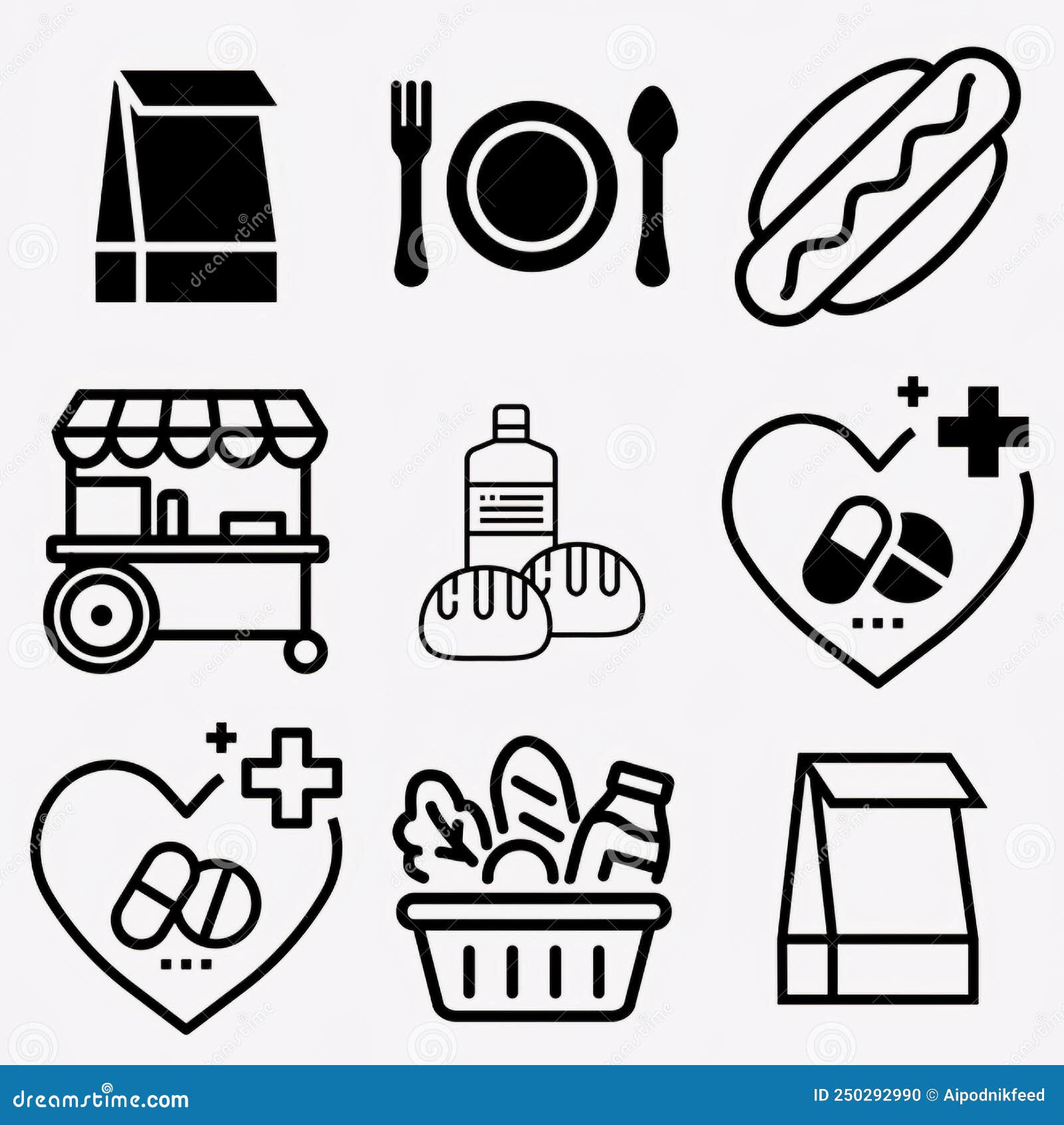 Big Set of Food Icons in Vector Stock Illustration - Illustration of ...