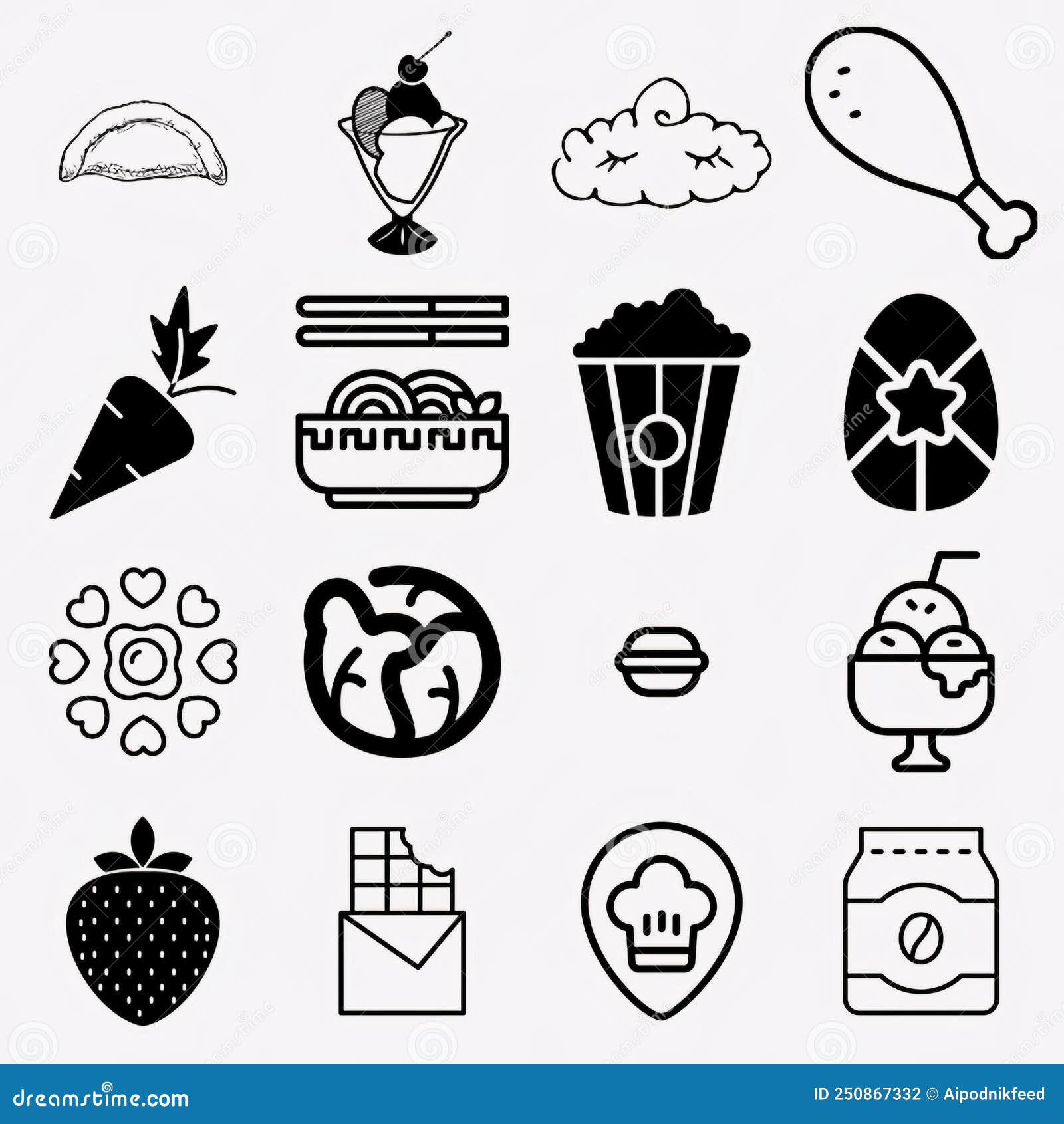 Big Set of Food Icons in Vector Stock Illustration - Illustration of ...