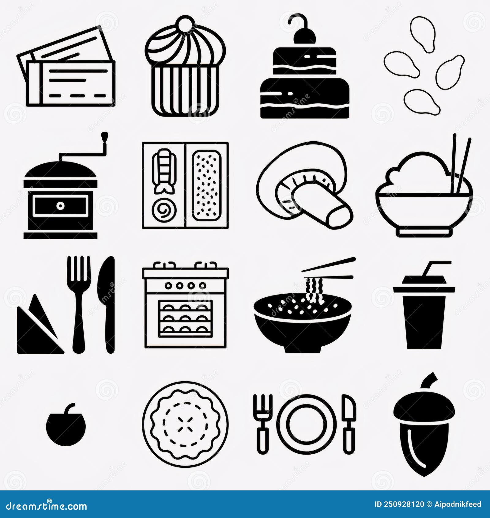 Big Set of Food Icons in Vector Stock Illustration - Illustration of ...