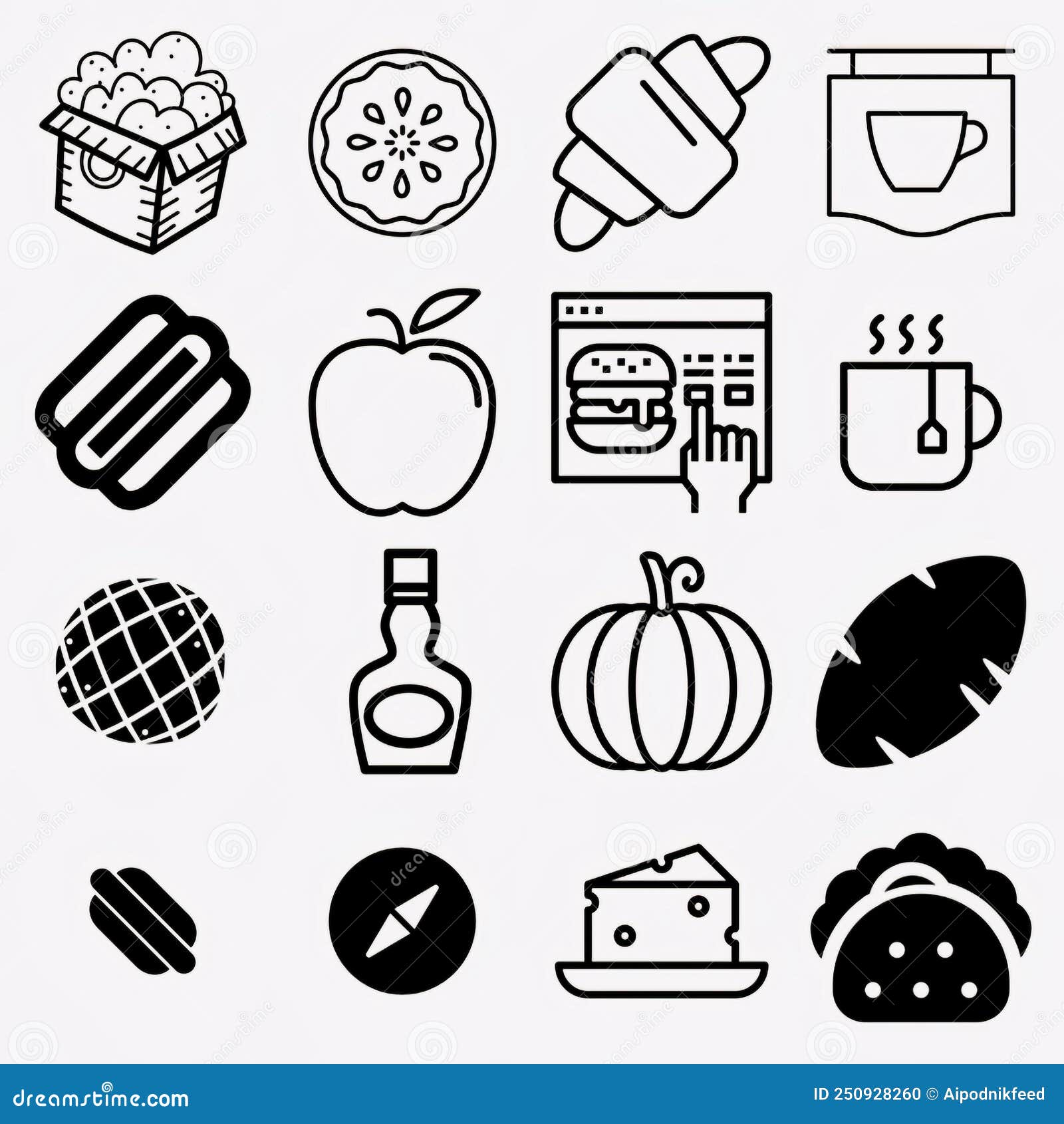 Big Set of Food Icons in Vector Stock Illustration - Illustration of ...