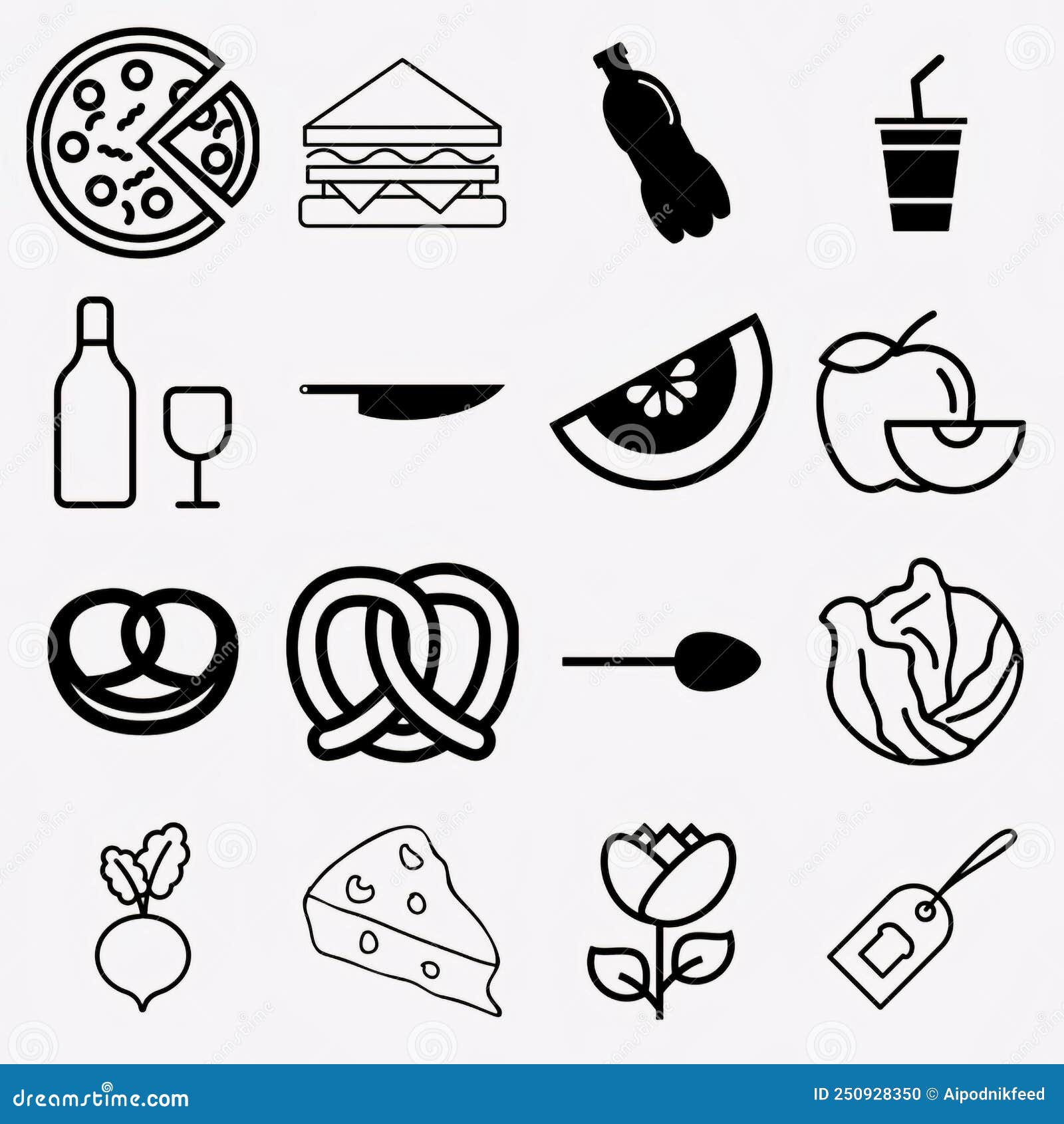 Big Set of Food Icons in Vector Stock Illustration - Illustration of ...