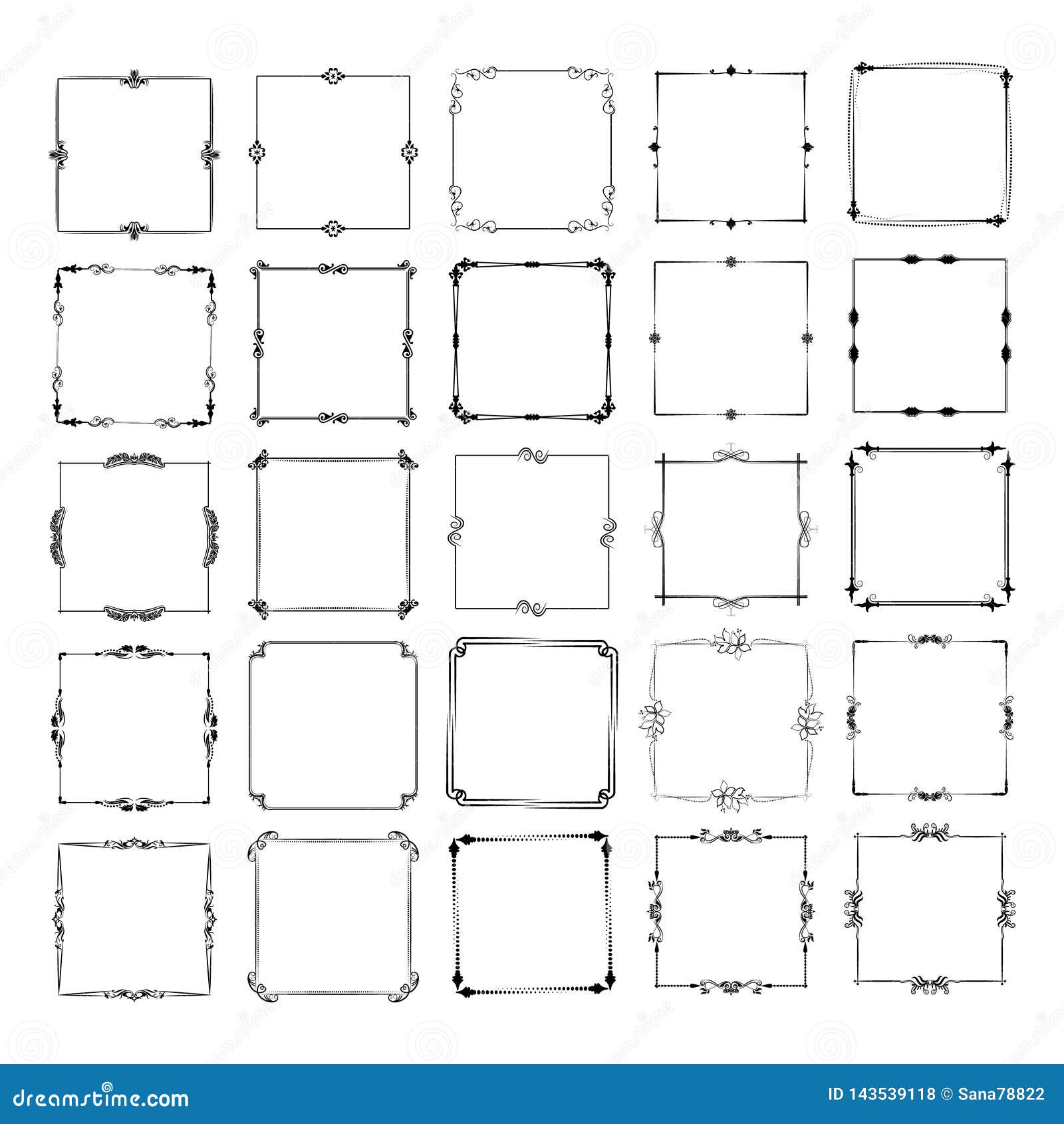 A Large Set of Frames of Different Shapes. Vector Vintage Frame Set ...