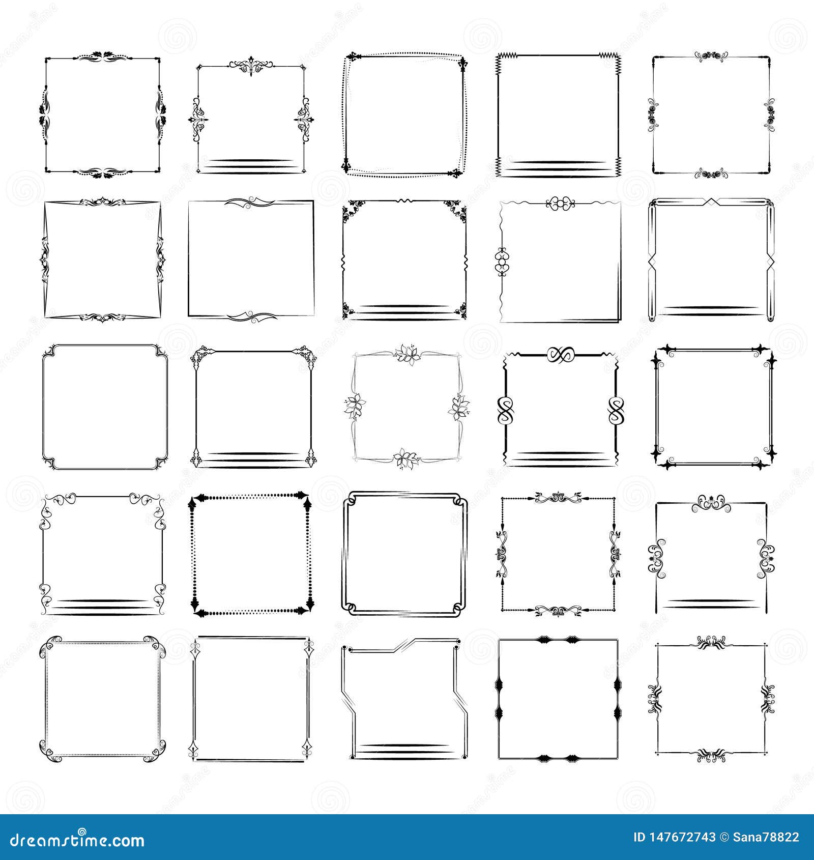 A Large Set of Frames of Different Shapes. Vector Vintage Frame Set ...