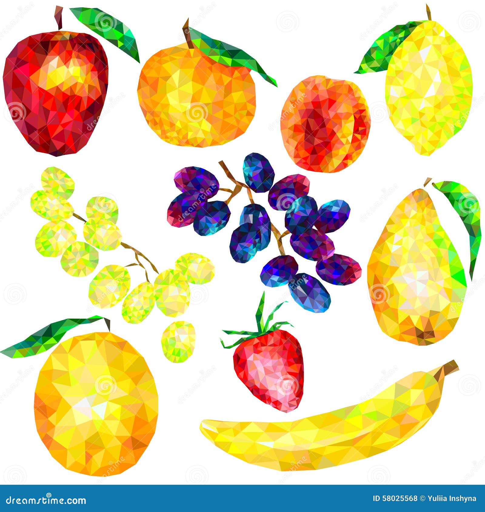 A Large Set of Fruit Triangles on a White Background Stock Vector ...