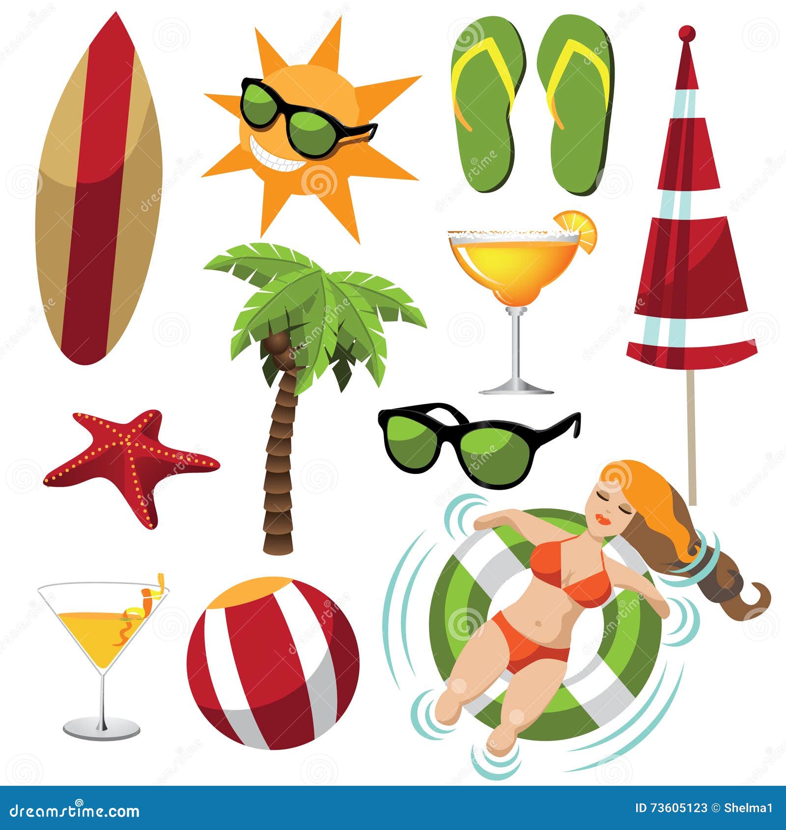 Large Set of Fun Summer Icons. Stock Vector - Illustration of floating ...