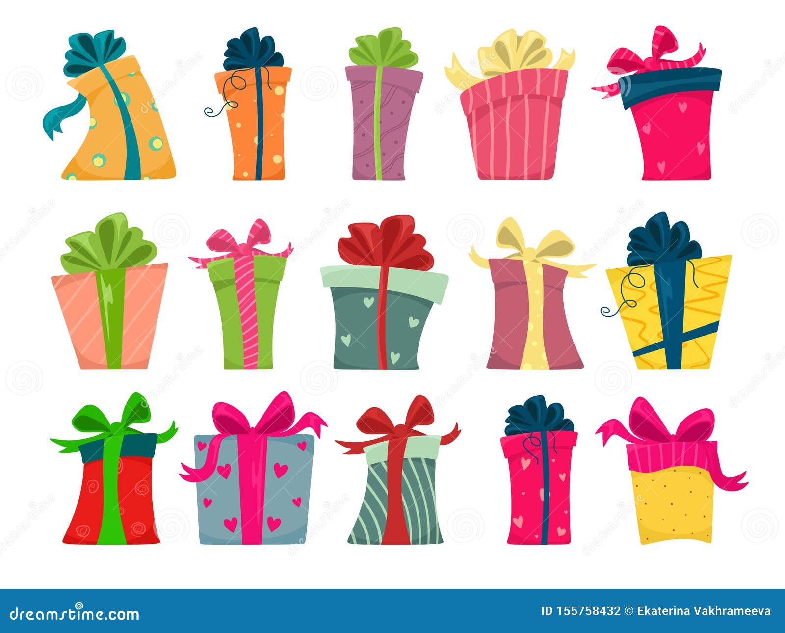 A Large Set of Gift Boxes with a Ribbon in Different Shapes. Vector ...
